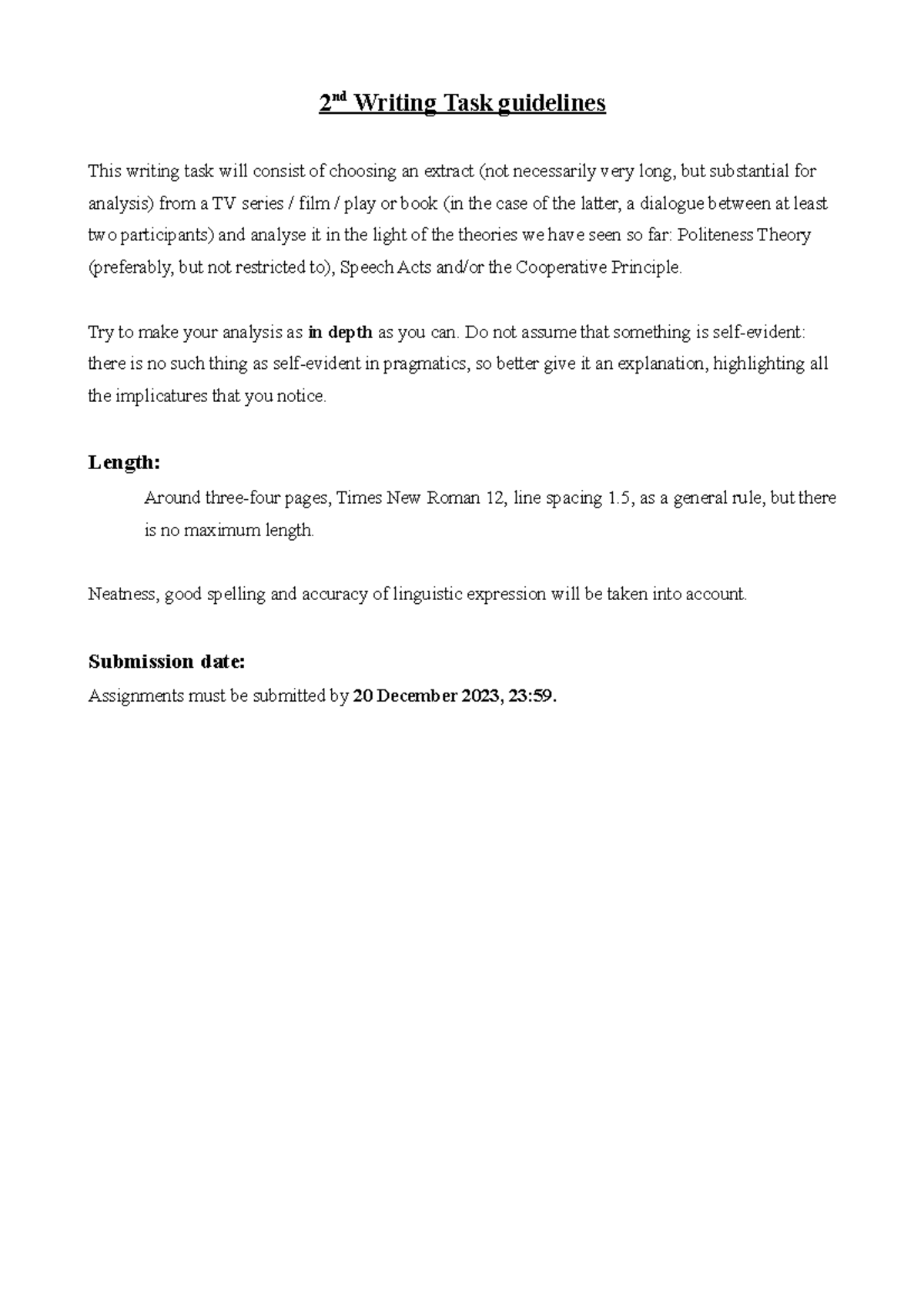 2nd Writing Task guidelines - 2 nd Writing Task guidelines This writing ...