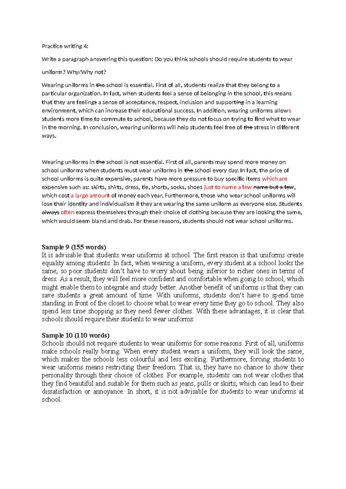 Practice 4 - giving some samples for writing - Practice writing 4 ...
