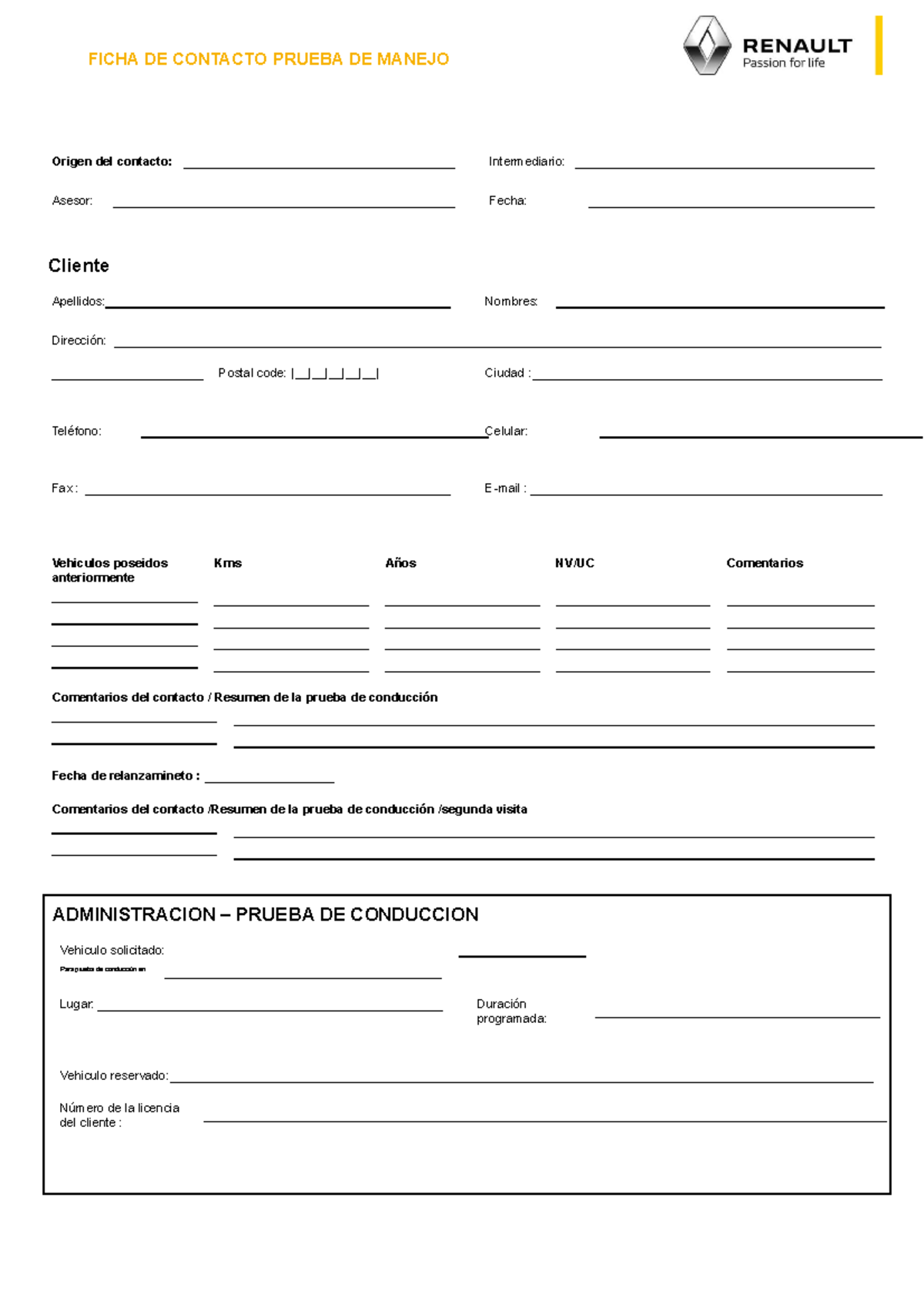 Anexo 3 ficha de contacto prueba de manejo 3 - FICHA DE CONTACTO PRUEBA ...