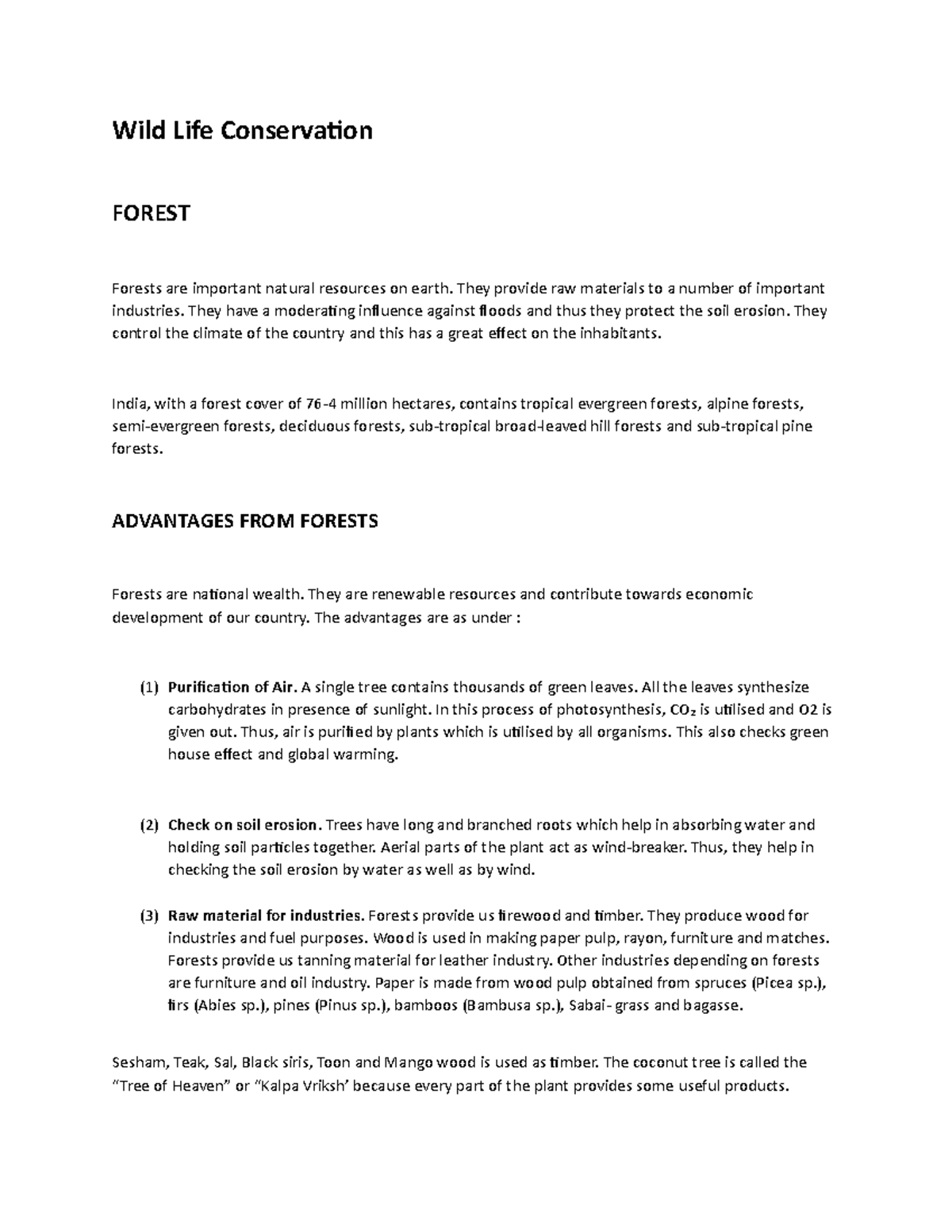 Wild life conservation - Wild Life Conservation FOREST Forests are ...