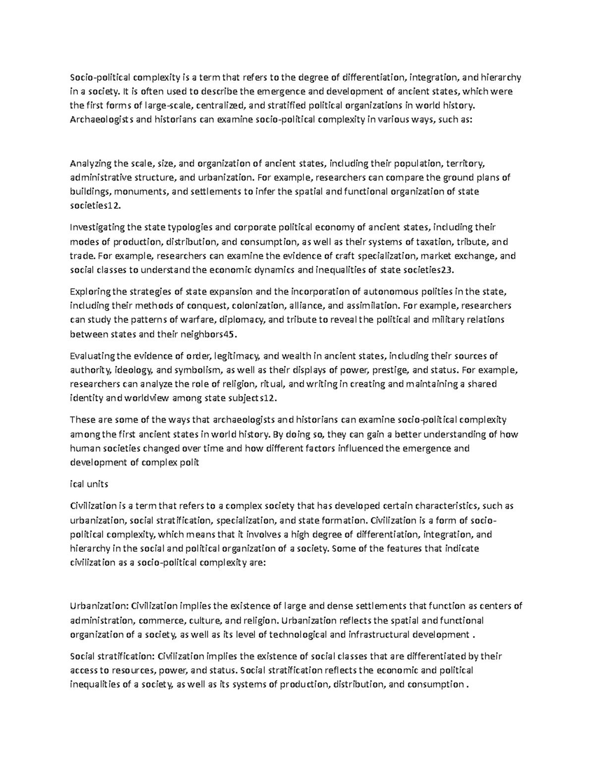 Social - History assignment - Socio-political complexity is a term that ...
