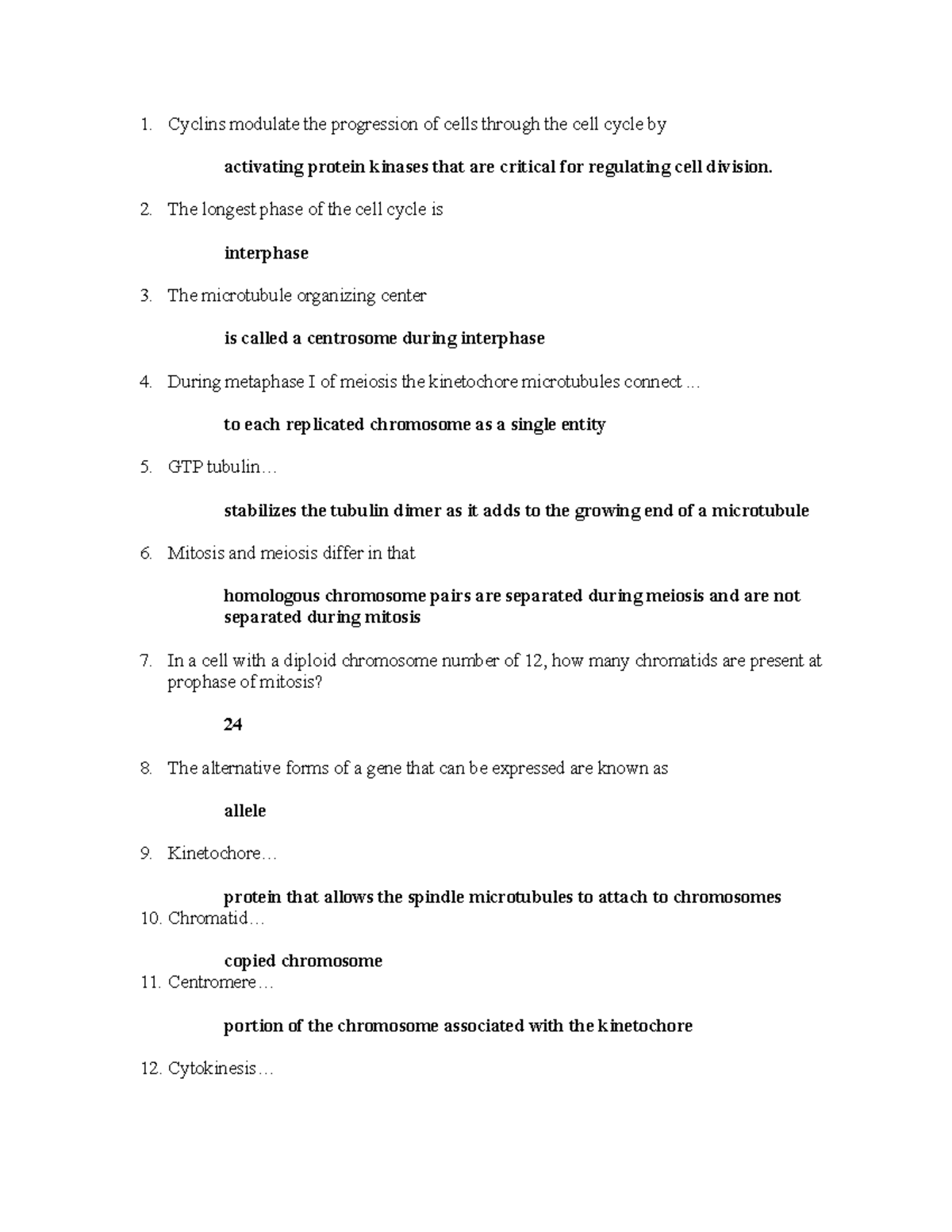 Cell Biology - Exam 4 Prep - Cyclins modulate the progression of cells ...