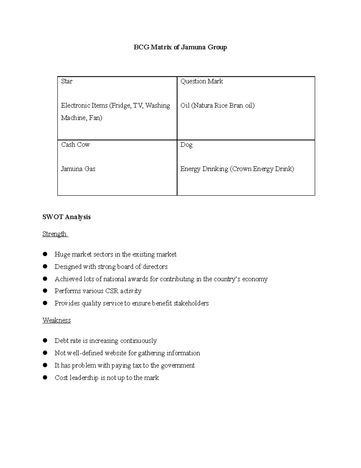 Tasin - kas keo - BCG Matrix of Jamuna Group Star Electronic Items ...