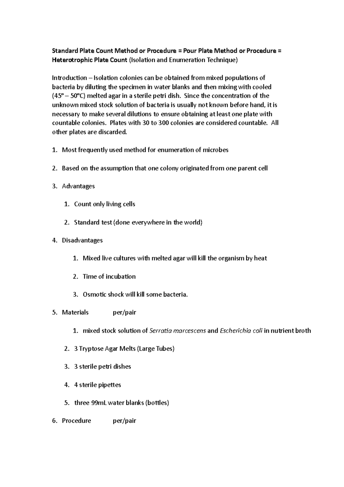 Standard Plate Count Method or Procedure - Since theunknown mixed stock ...