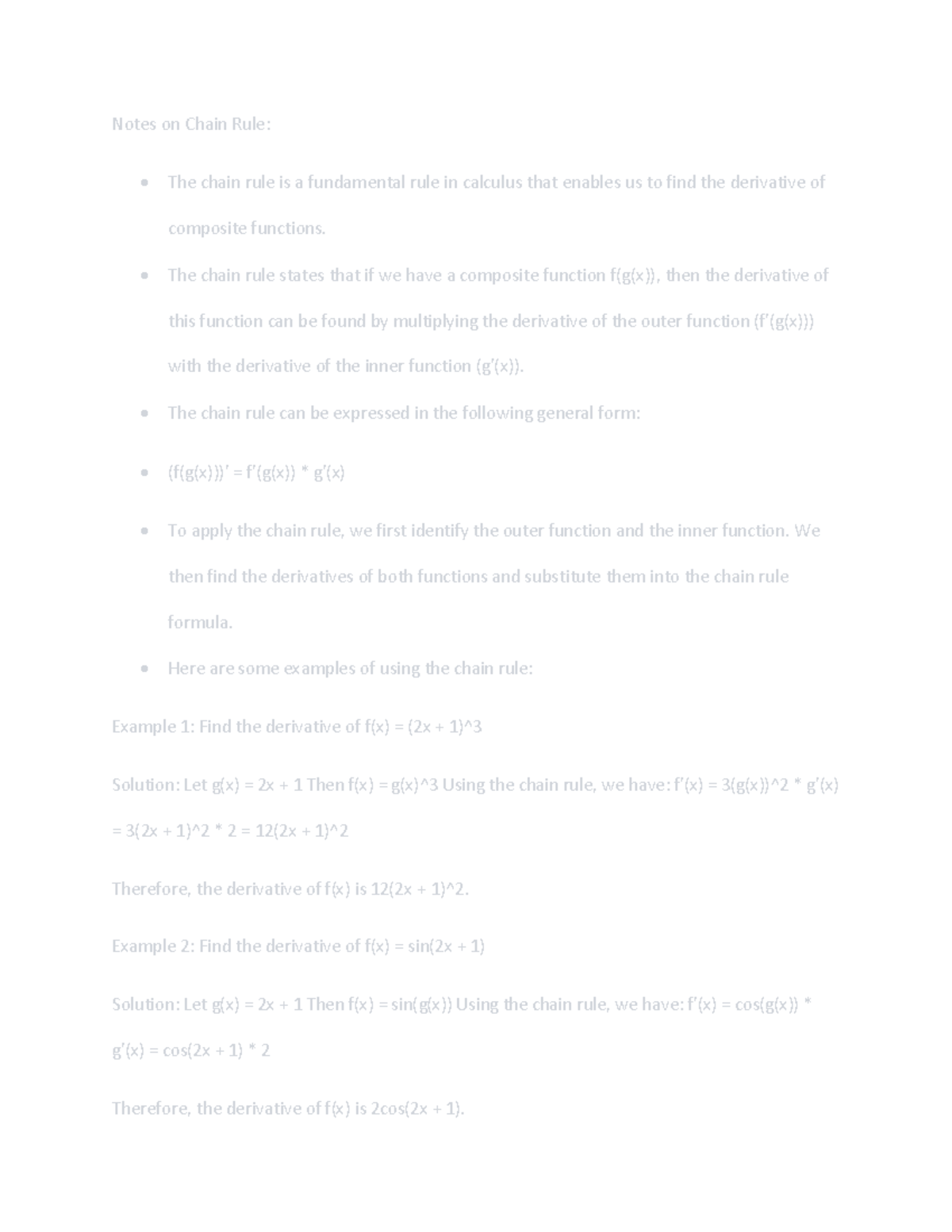 Chain Rule - Calculus 1 Notes and Examples - Notes on Chain Rule: The ...