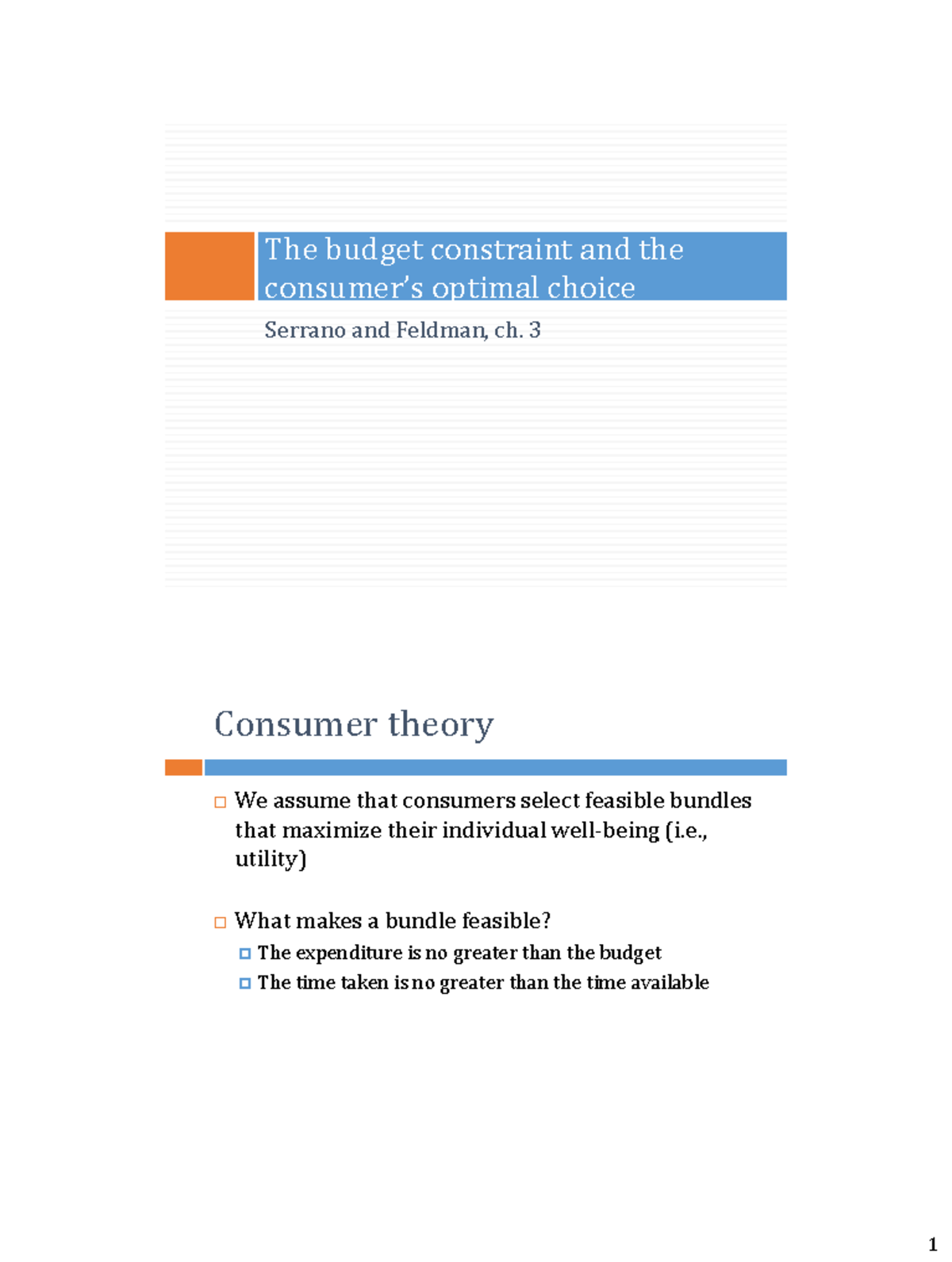 The budget constraint and the consumer's optimal choice - The budget ...