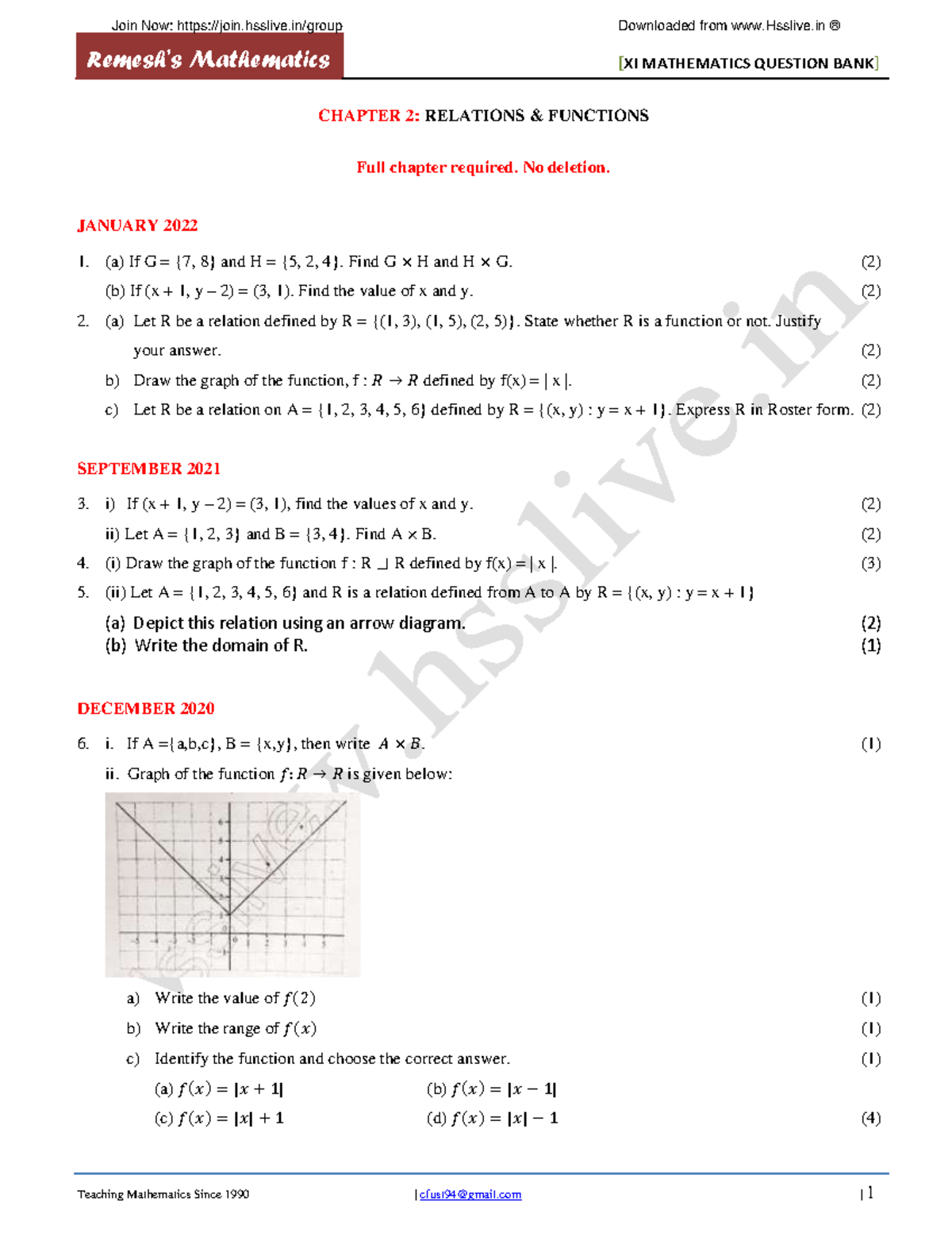 Hsslive-xi-maths-qb-2. Relations AND Functions previous year question ...