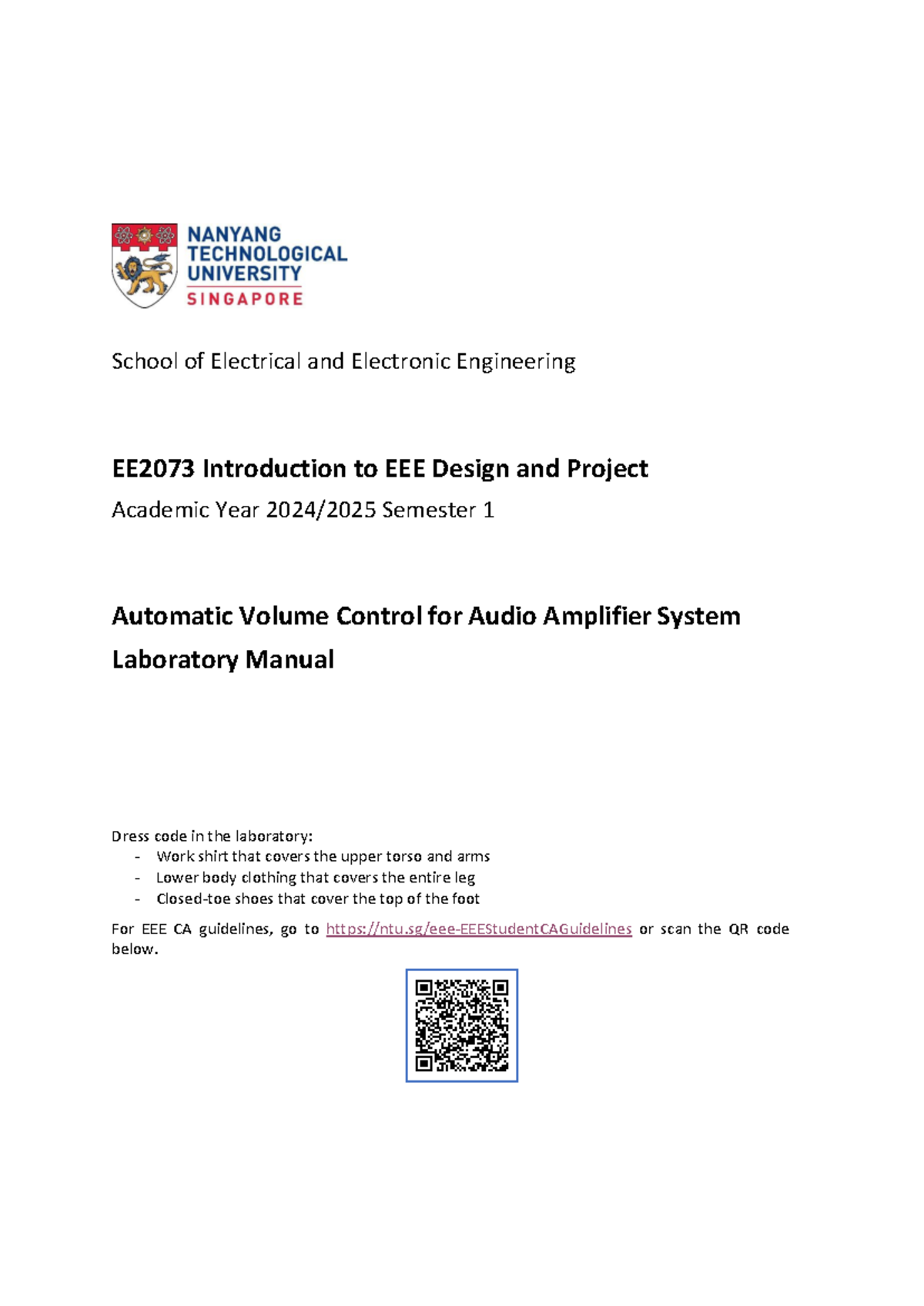 EE2073 Laboratory Manual AY24S1 - School of Electrical and Electronic Engineering EE2073 - Studocu