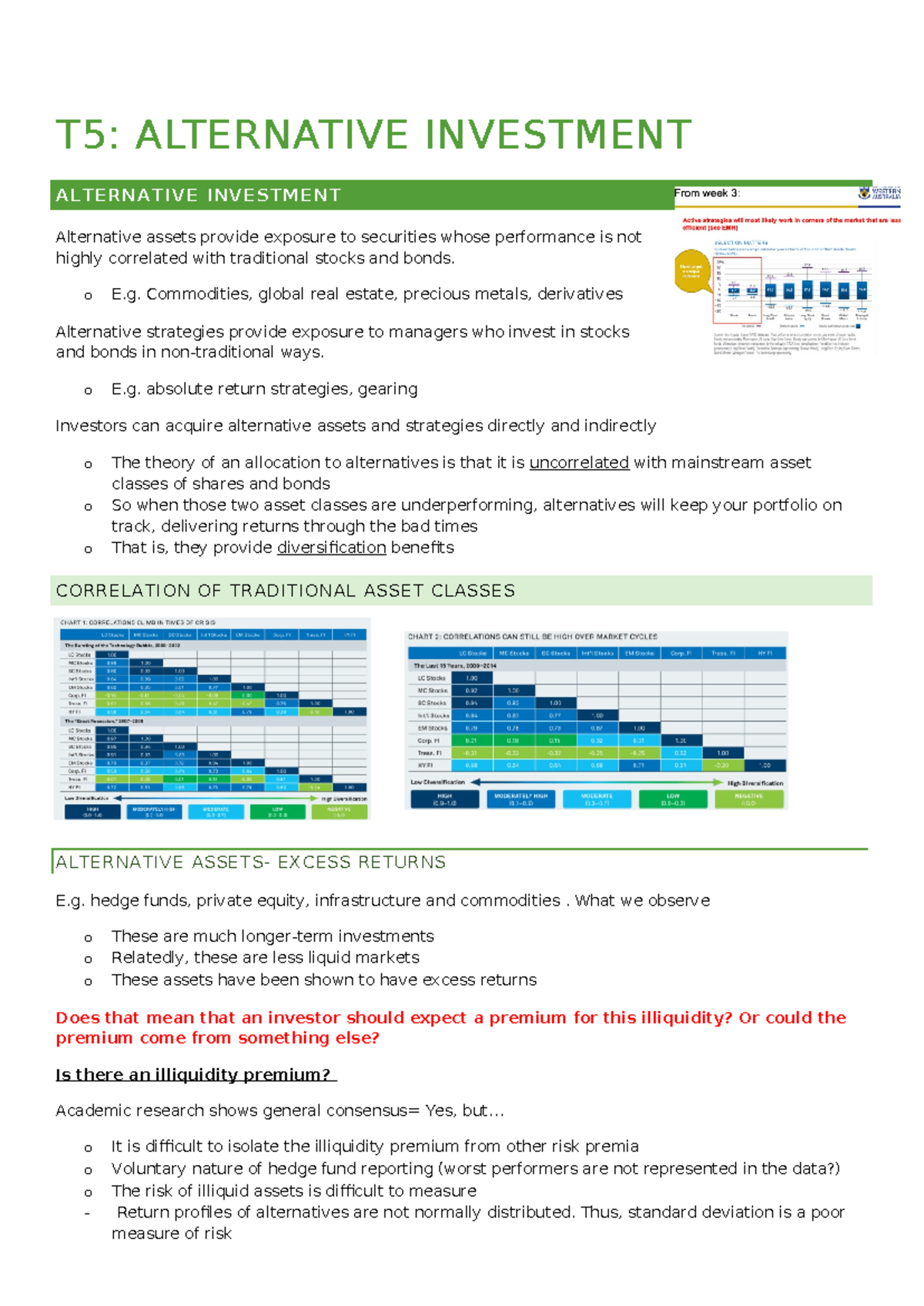 2209- W5 - Lecture Notes - T5: ALTERNATIVE INVESTMENT ALTERNATIVE ...