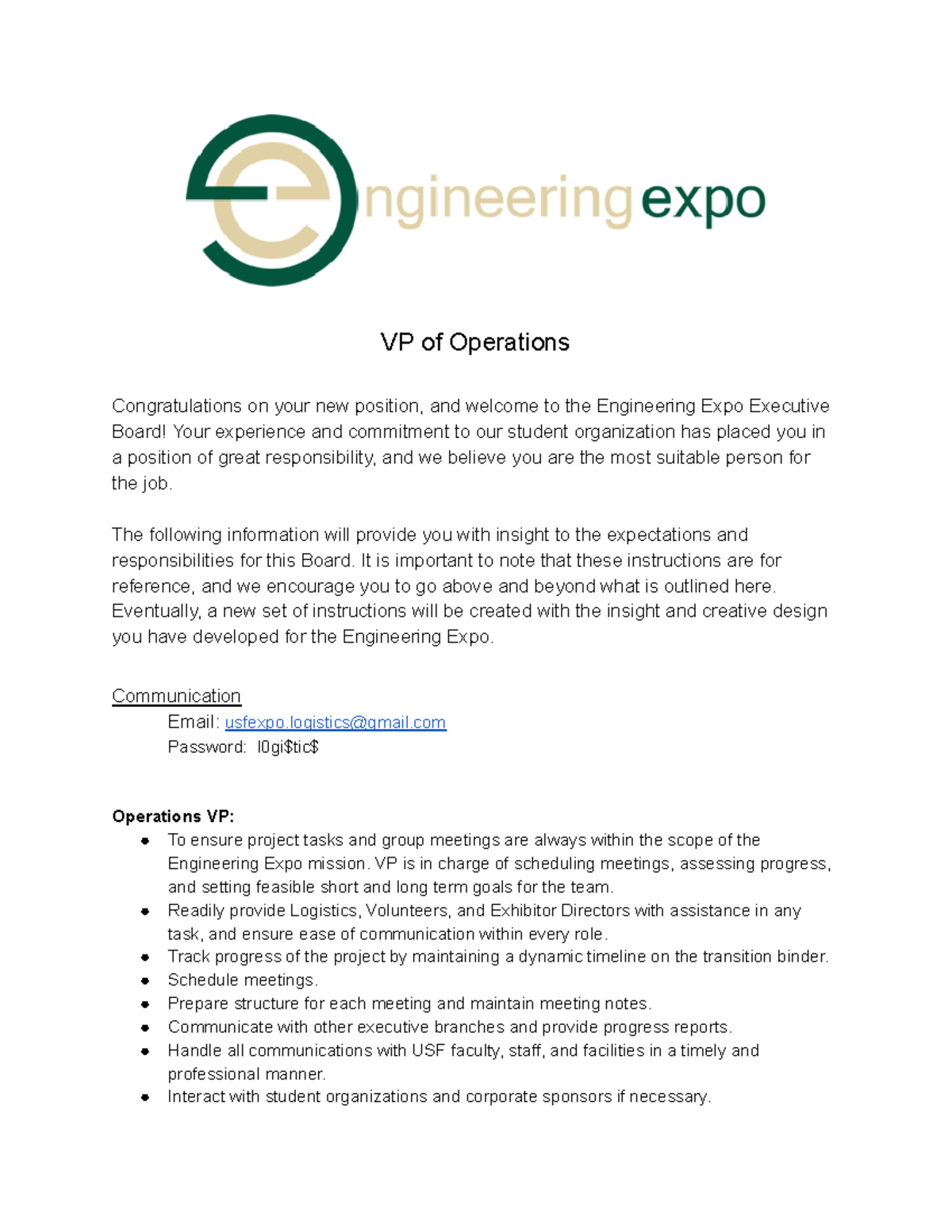 Copy of Operations VP Expectations - VP of Operations Congratulations ...