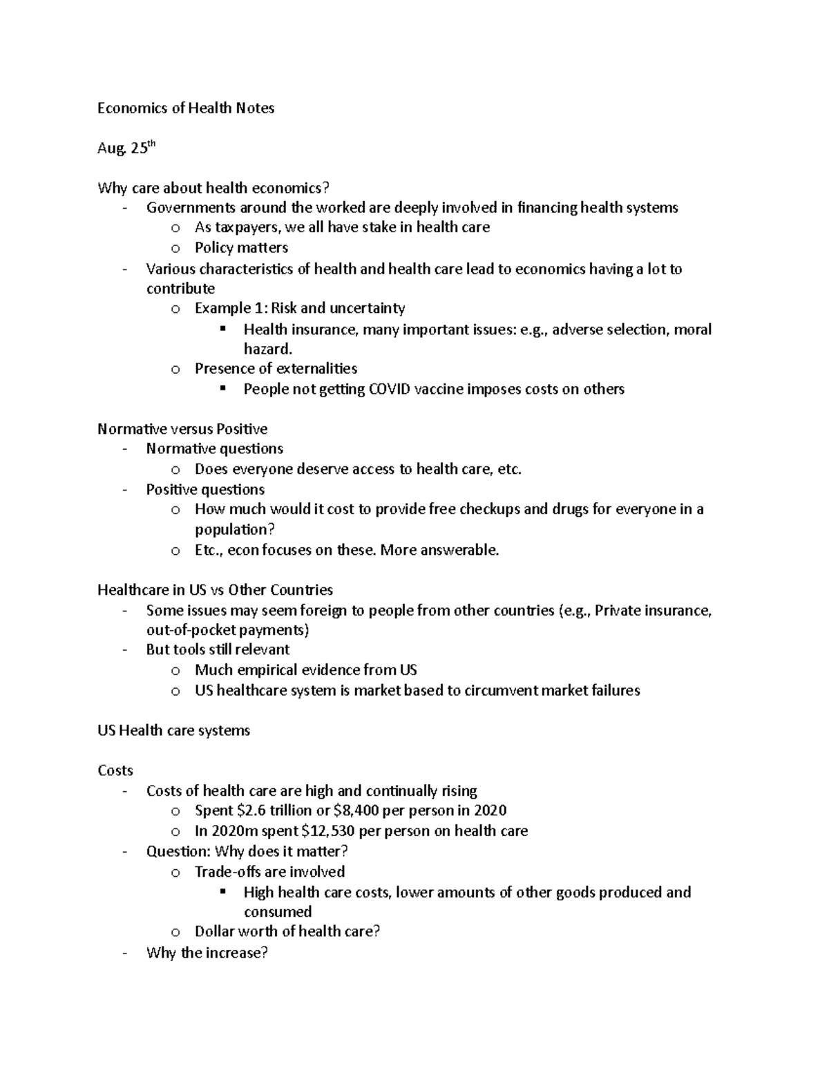Economics of Health Notes - 25th Why care about health economics ...