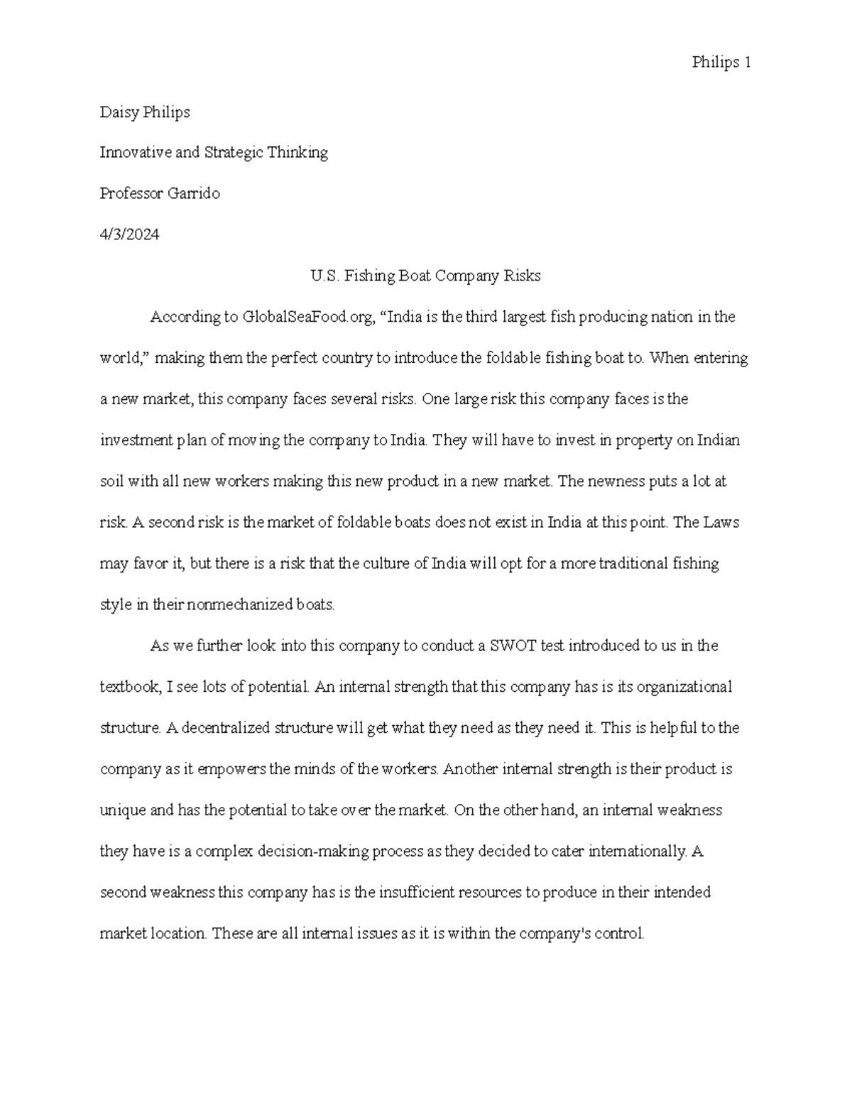 WGU T2 D081 - Philips 1 Daisy Philips Innovative and Strategic Thinking ...