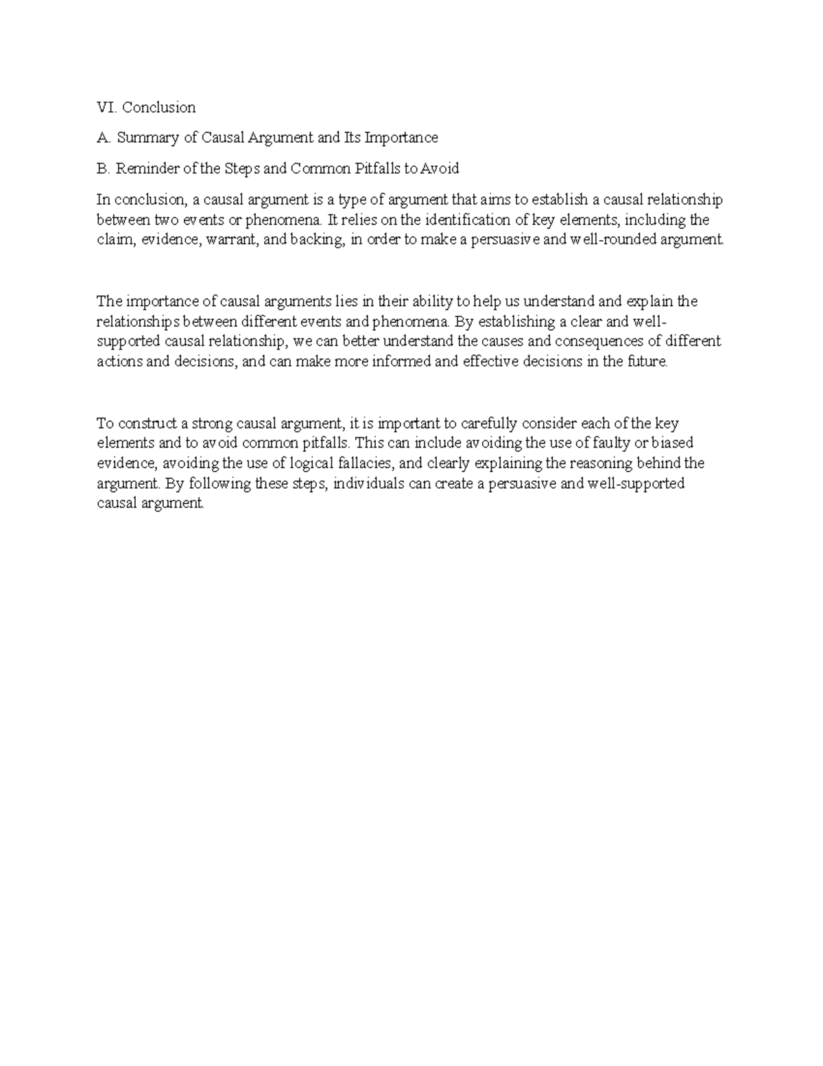 Casual arguments 6 - VI. Conclusion A. Summary of Causal Argument and ...