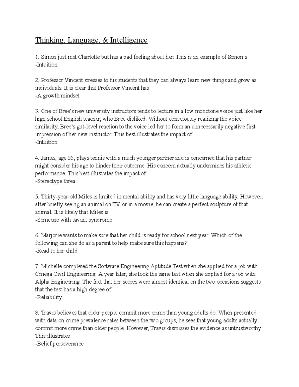 Psych Quiz #9 - Professor Frederick - Thinking, Language ...