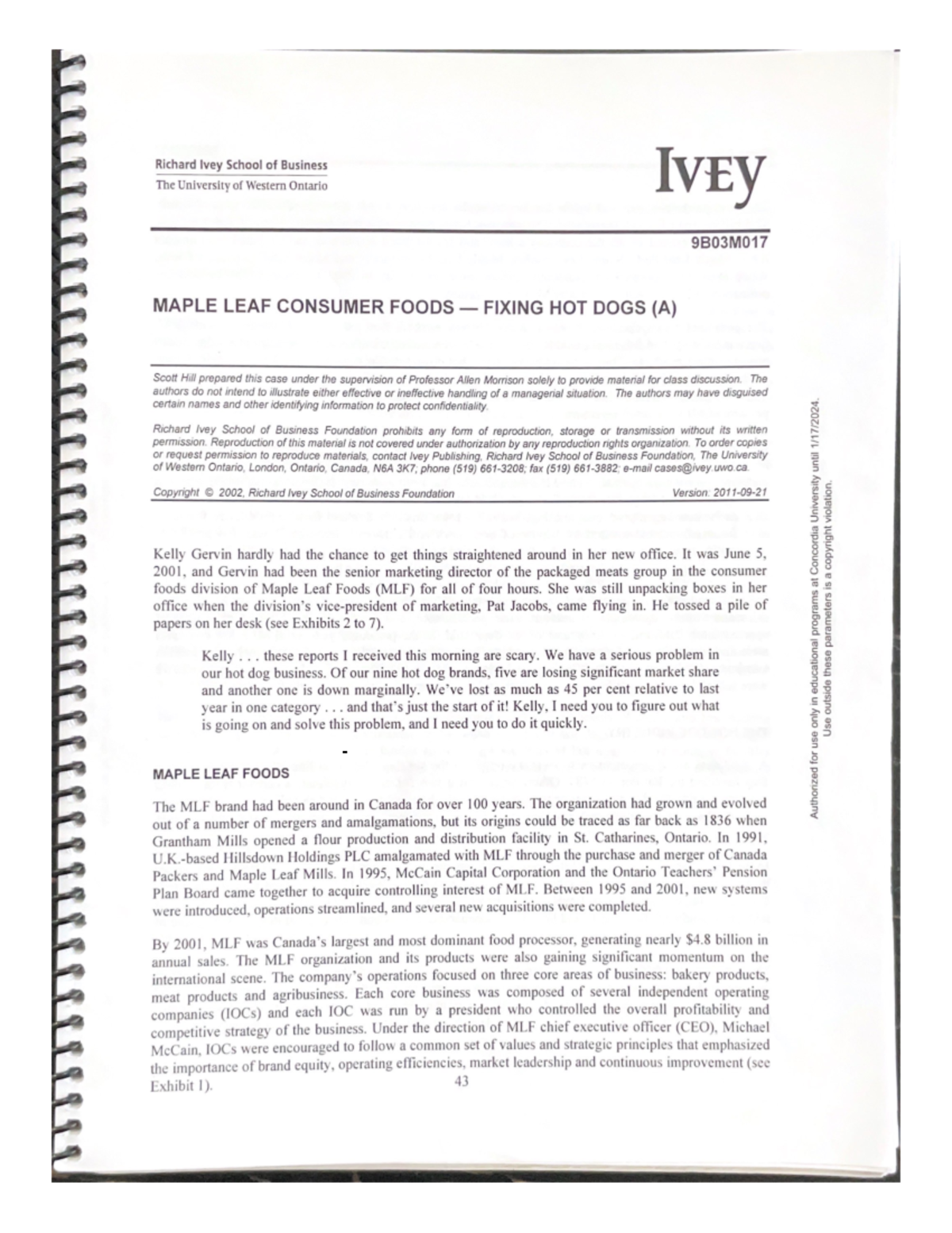 Maple leaf case - Richard Ivey School of Business The University of Western Ontario IVEY ...