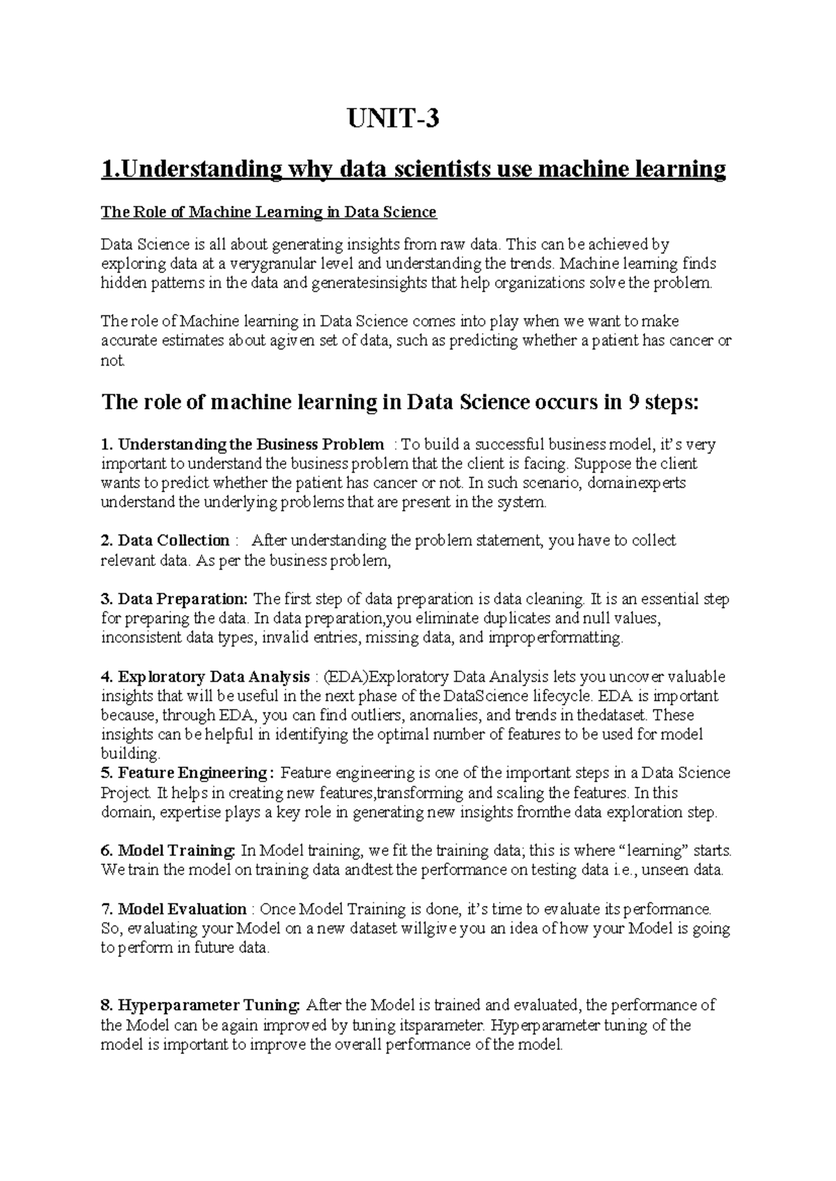 R Programming Unit 3 Notes Unit 1 Why Data Scientists Use Machine