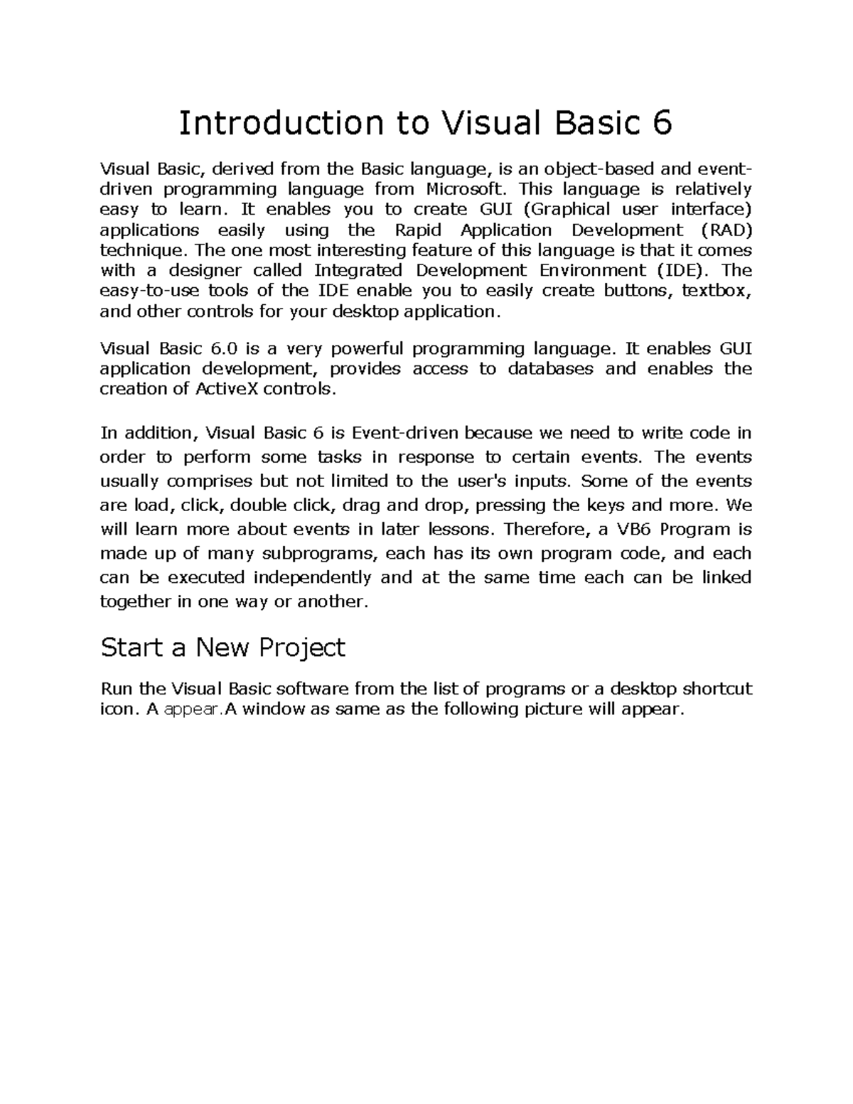 Visual basic 6 - Introduction to Visual Basic 6 Visual Basic, derived ...