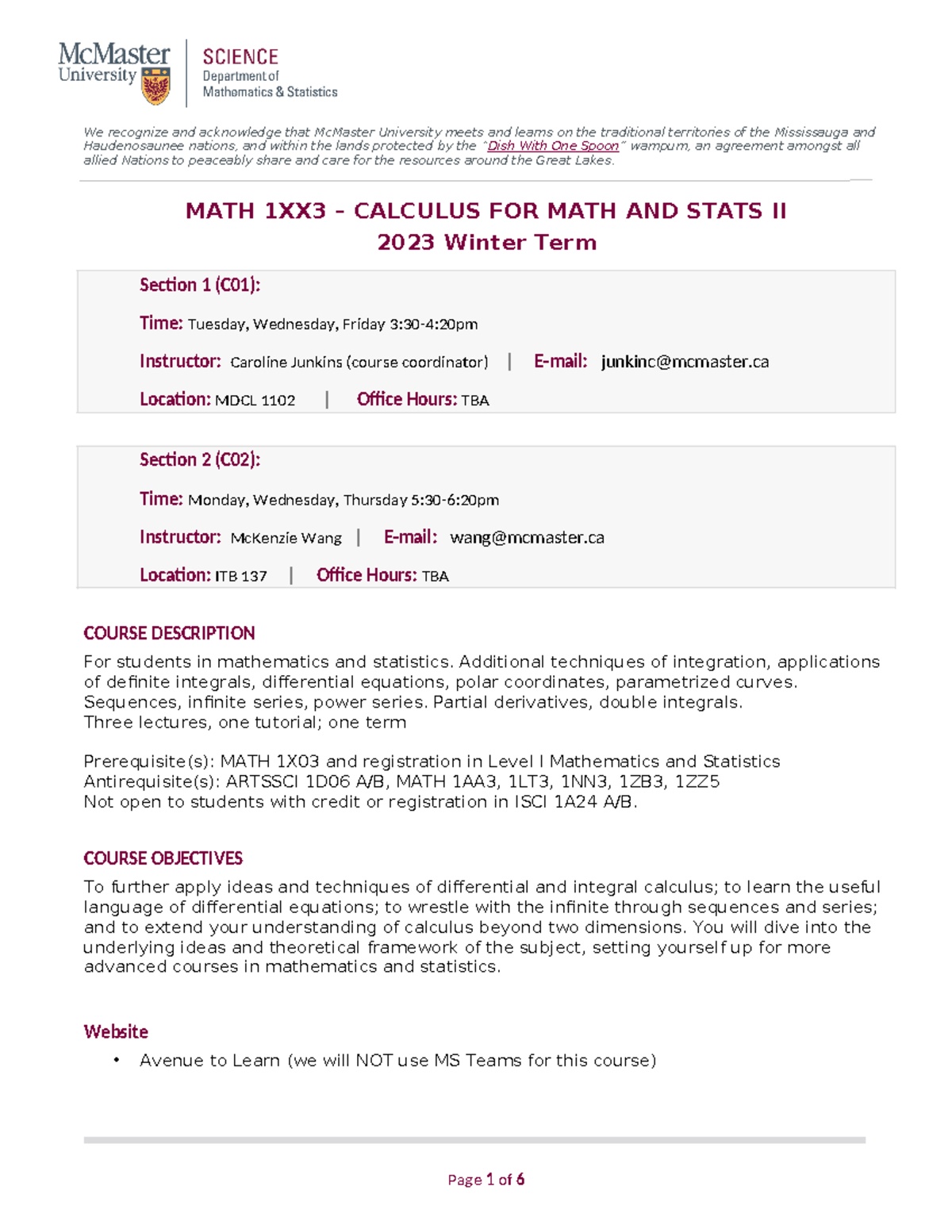 Math-1XX3 - Calc II - We recognize and acknowledge that McMaster ...