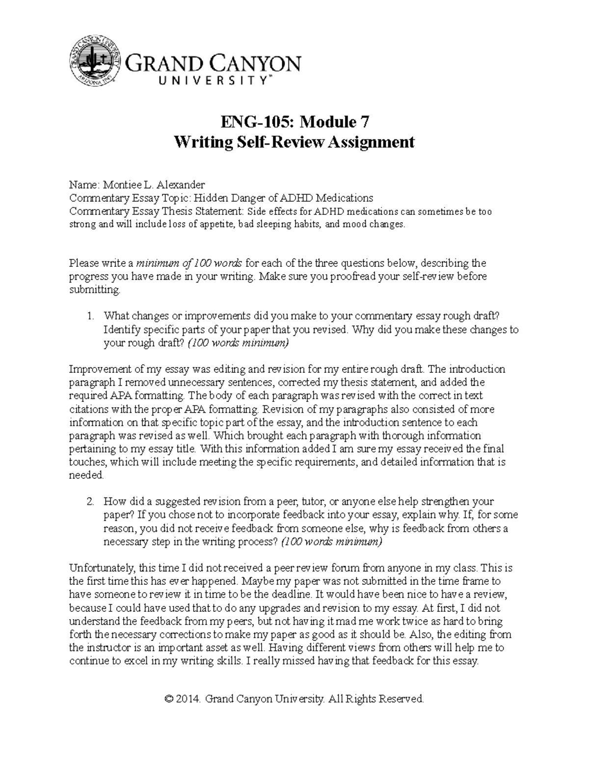 ENG105 Self Review Assignment - ENG-105: Module 7 Writing Self-Review ...