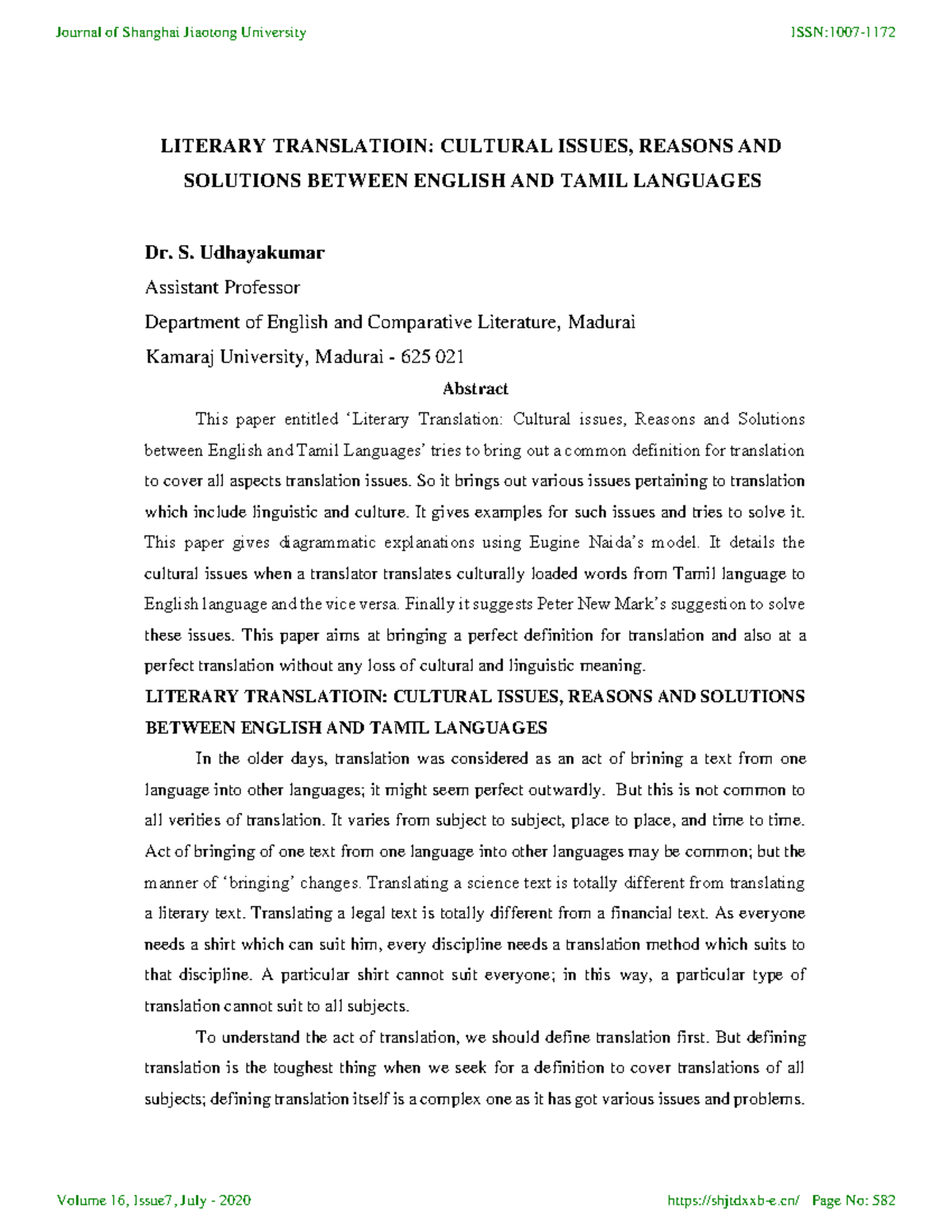 Cultural Problem - LITERARY TRANSLATIOIN: CULTURAL ISSUES, REASONS AND ...