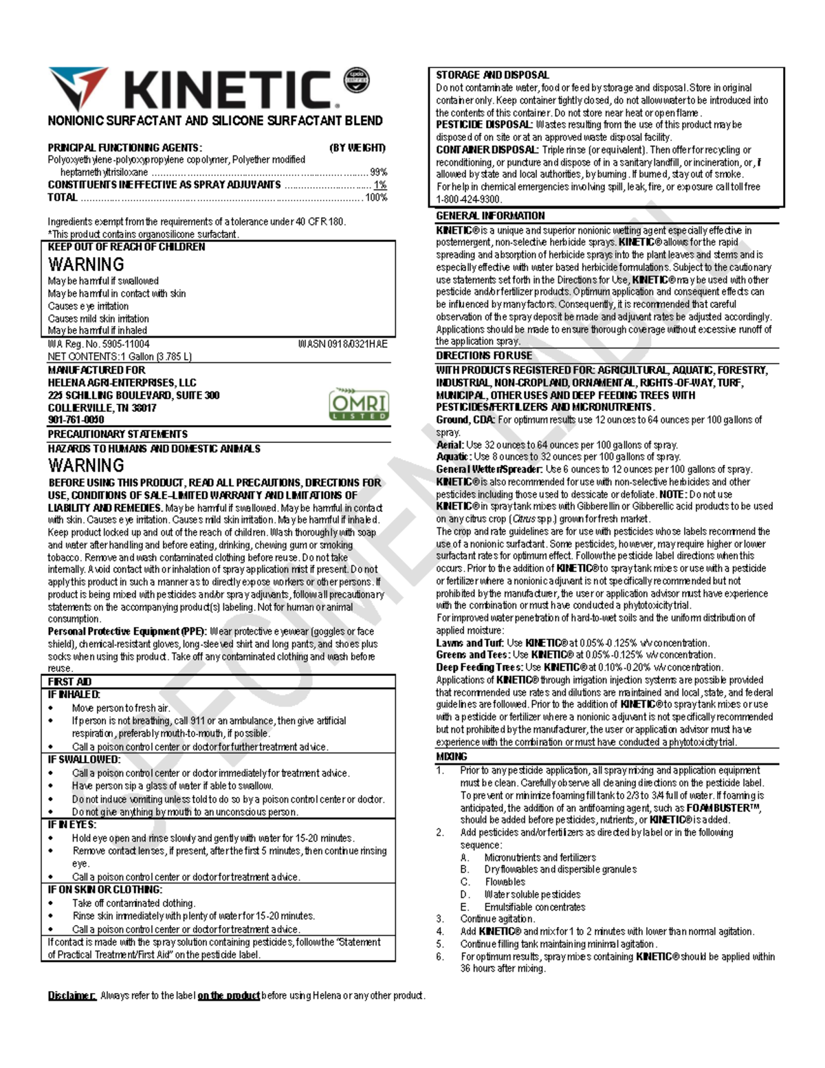 Kinetic - FICHAS TECNICAS - Disclaimer: Always refer to the label on ...