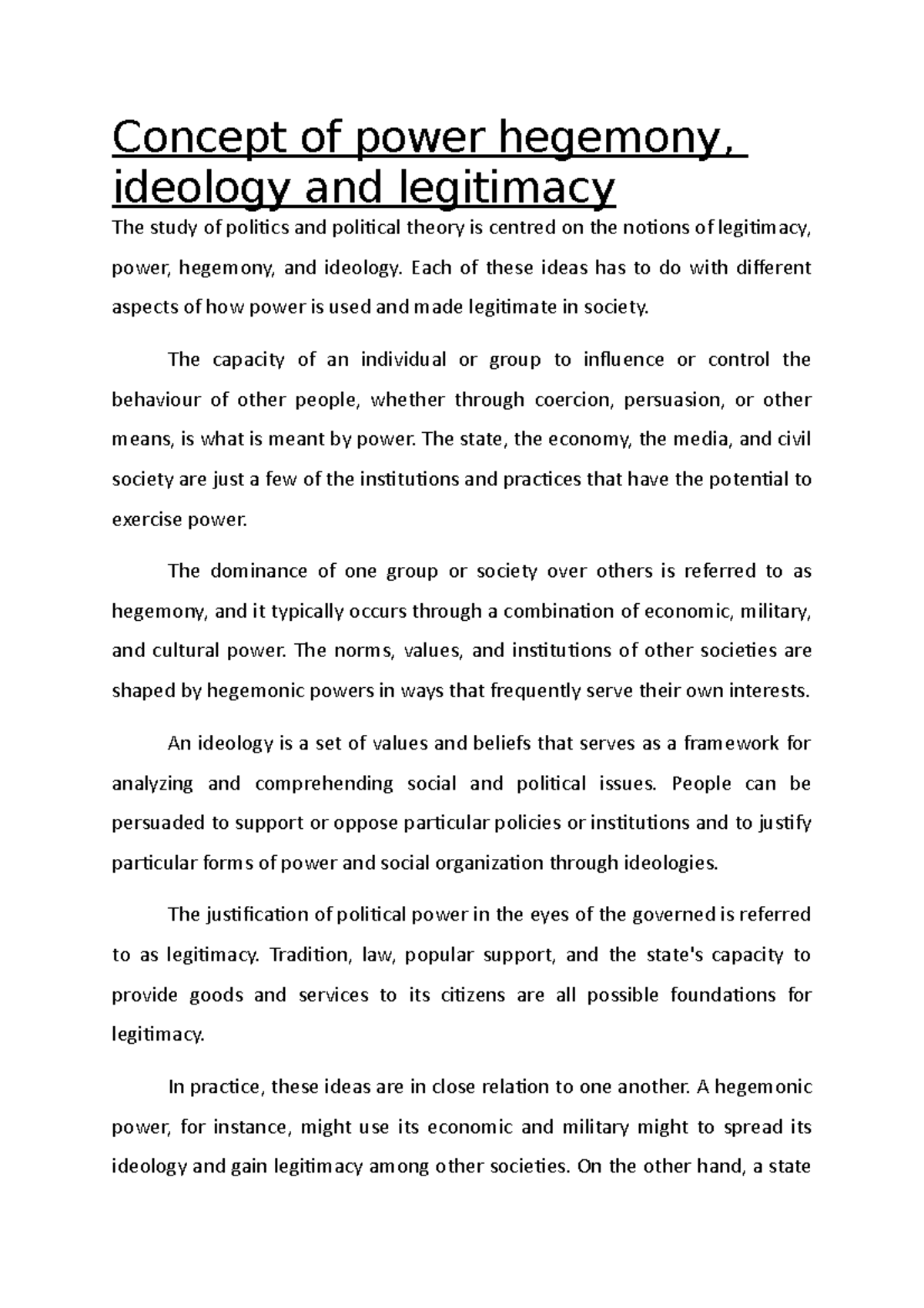 Concept of power hegemony - Concept of power hegemony, ideology and ...