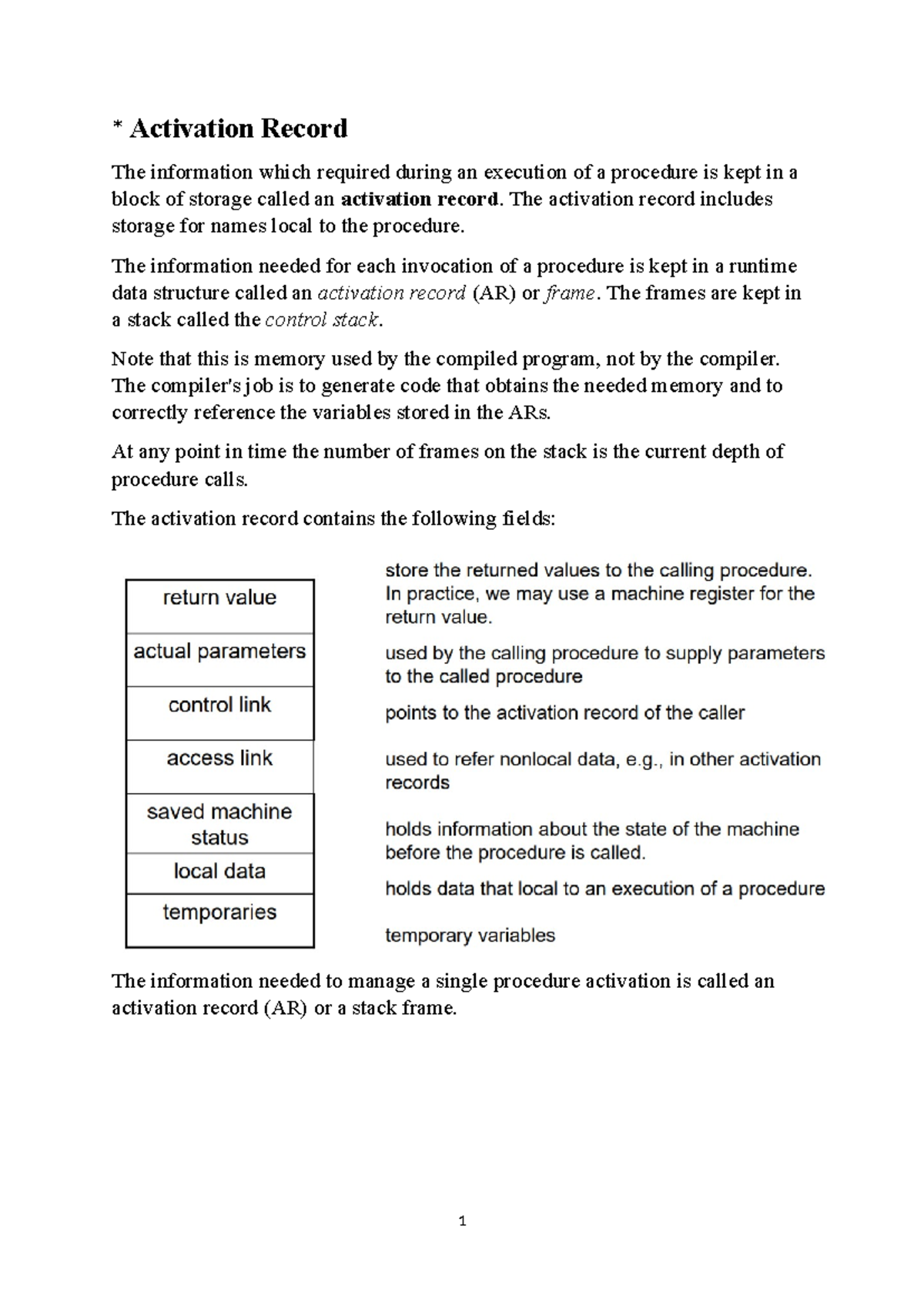 3.1 Storage Organization 2024 - * Activation Record The information ...
