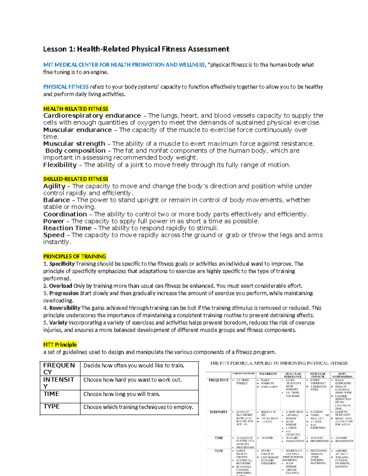 Lesson 1 - Lesson 1: Health-Related Physical Fitness Assessment MIT ...