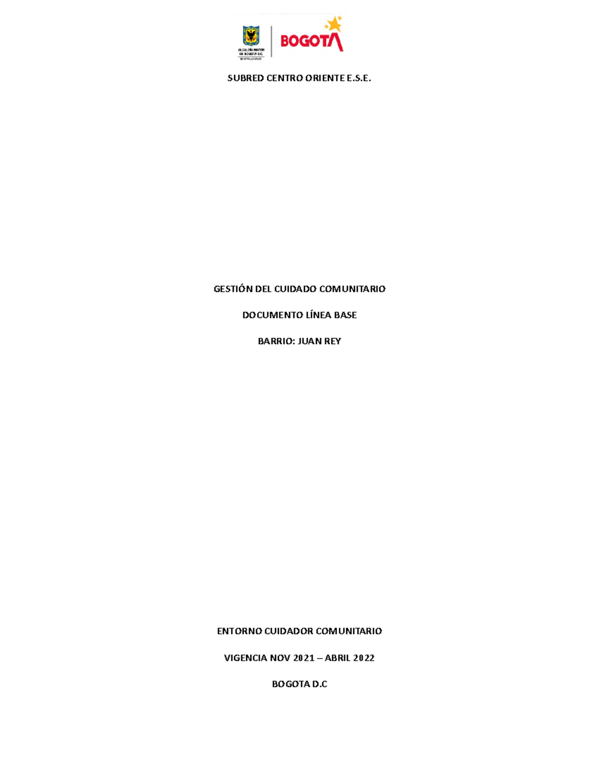 Documento Línea BASE Barrio JUAN REY Actualizacion - SUBRED CENTRO ...
