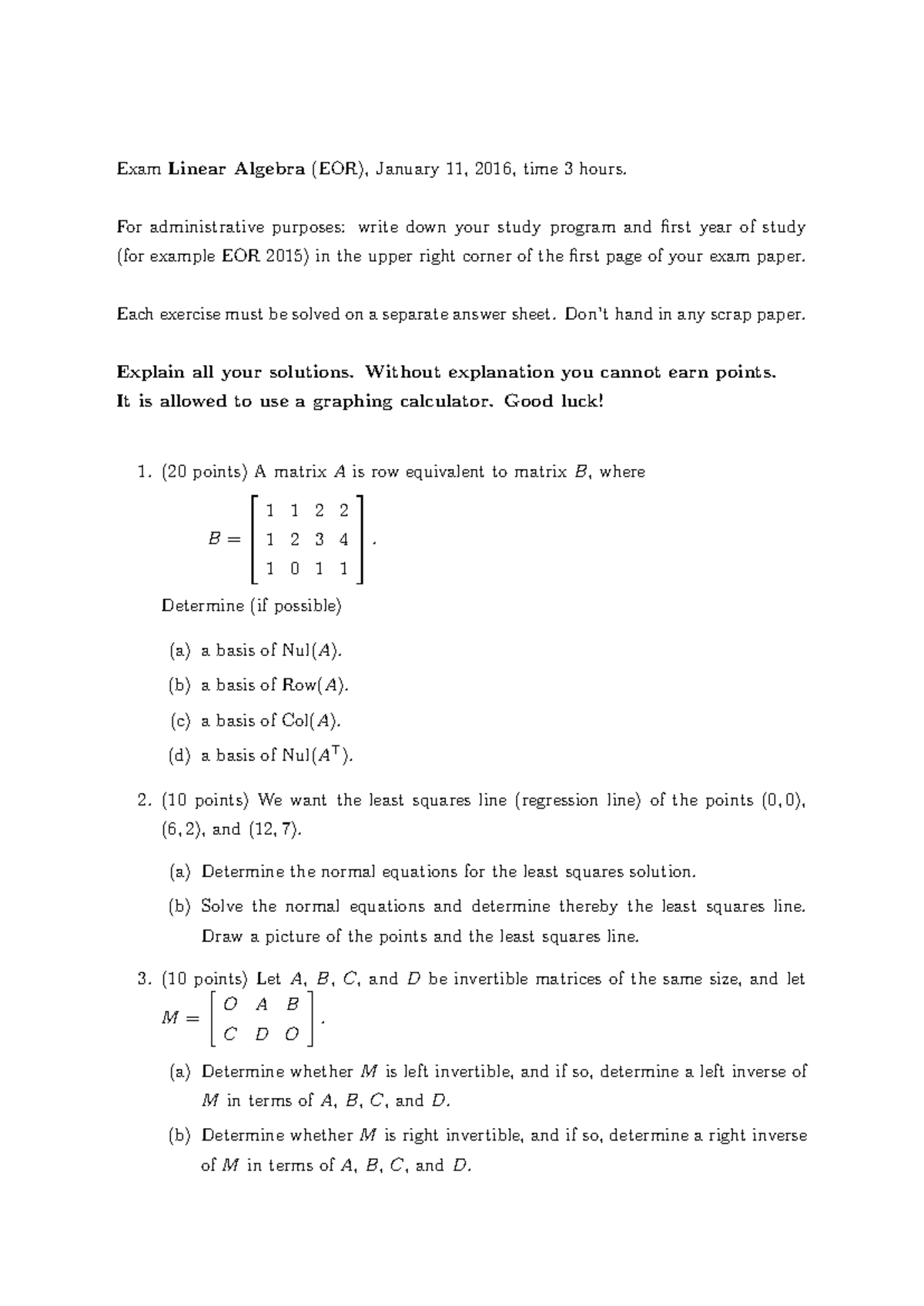 La16janeng - Lineare Algebra for Data Science (JBM075) - Exam Linear ...