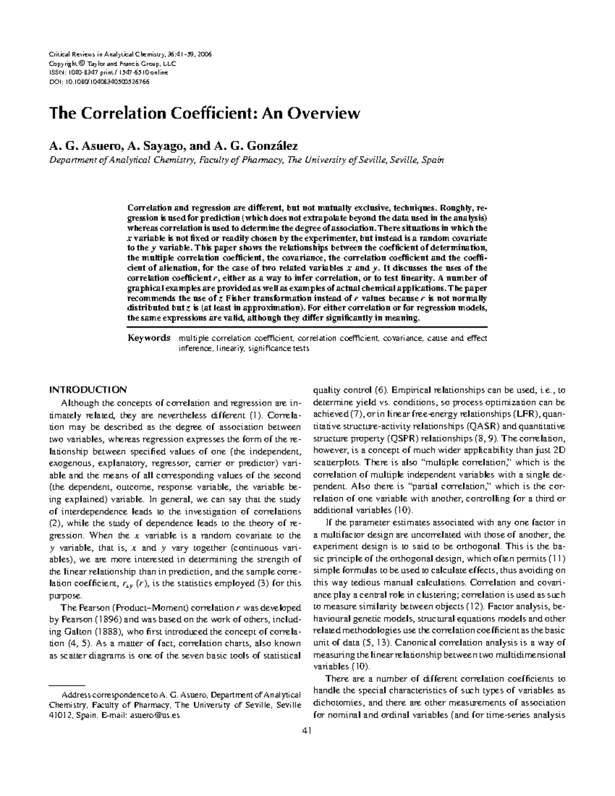 Correlation overview - Critical Reviews in Analytical Chemistry, 36:41 ...
