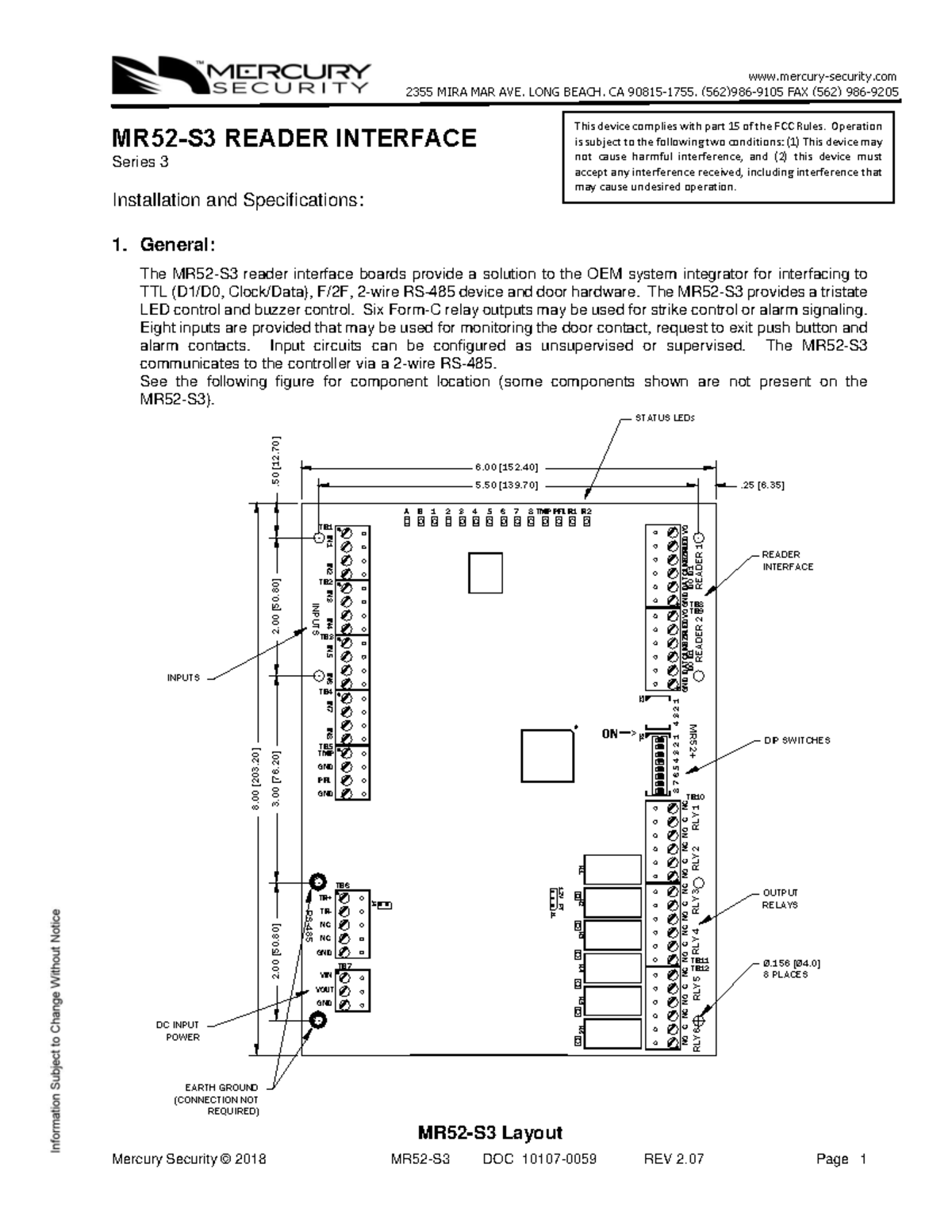 Mr52 s3 2-07 m - Tarjeta Mercury control de acceso - mercury-security ...