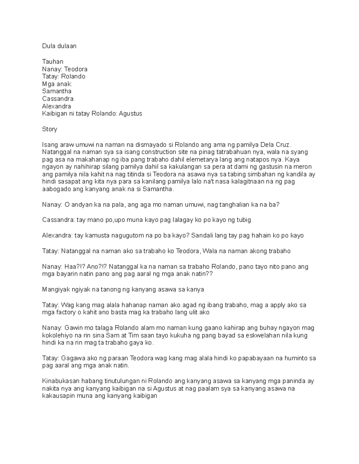 Dula dulaan - 23lrmoprjq2 - Dula dulaan Tauhan Nanay: Teodora Tatay ...