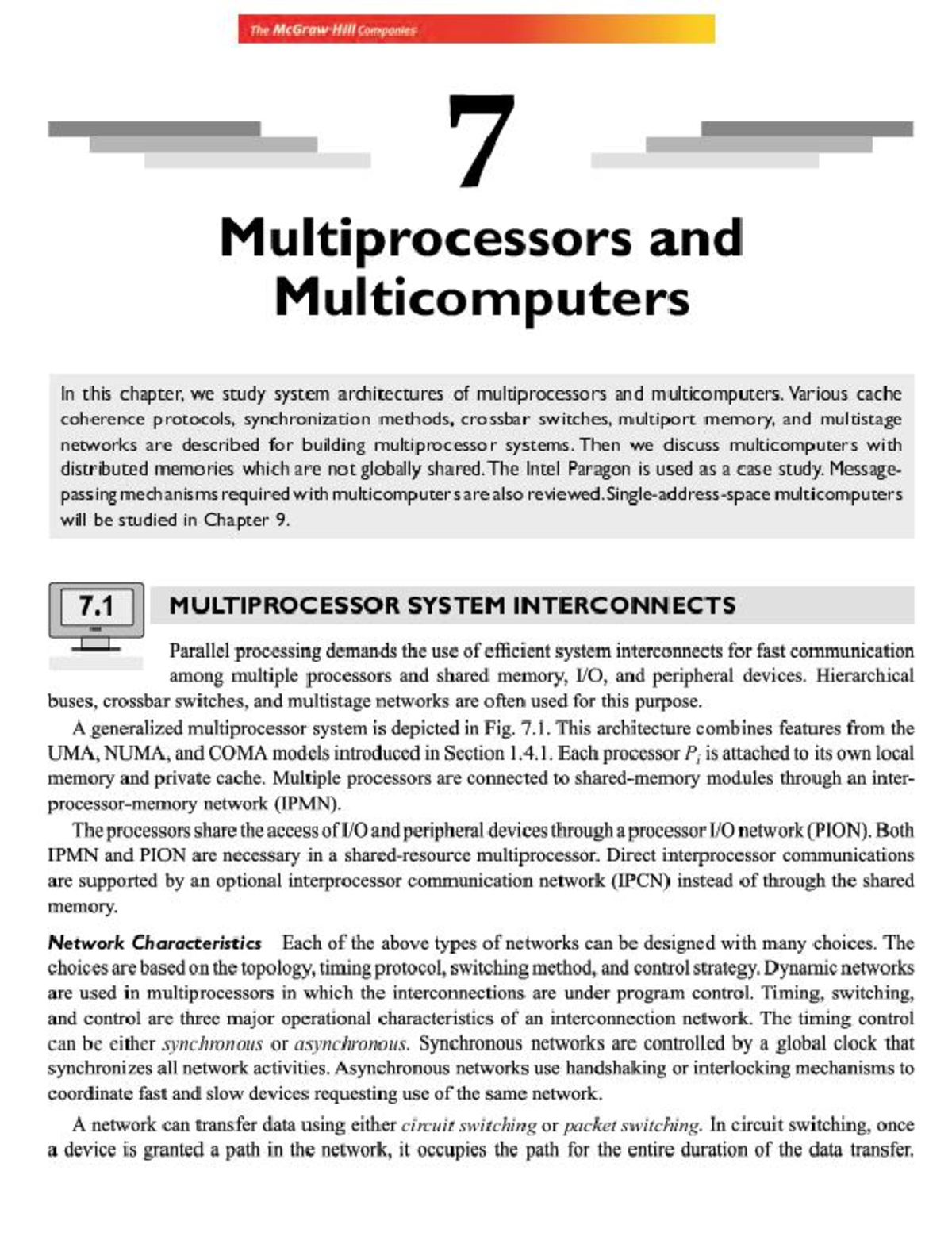 Advanced Computer Architecture Parallelism Scalability Programmability Chapter 7 Fm