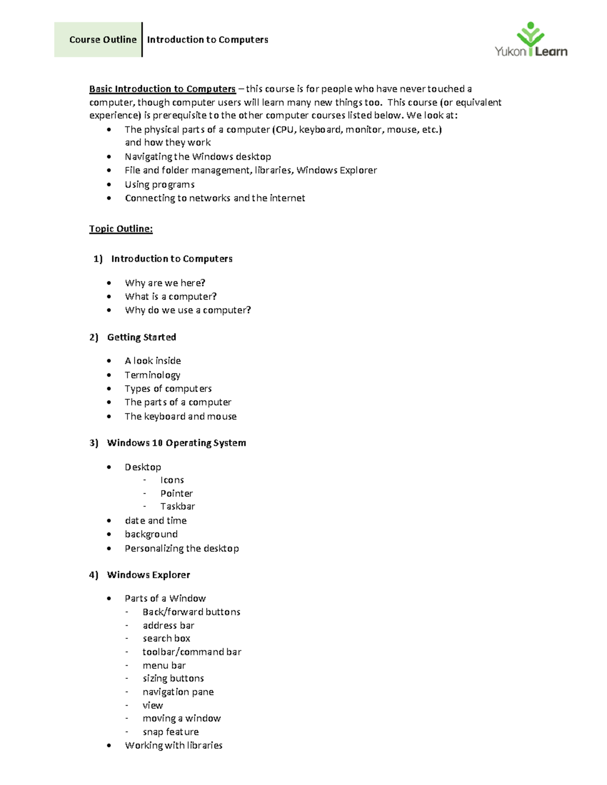 Introduction to Computers Course Outline - Course Outline Introduction to Computers Basic - Studocu