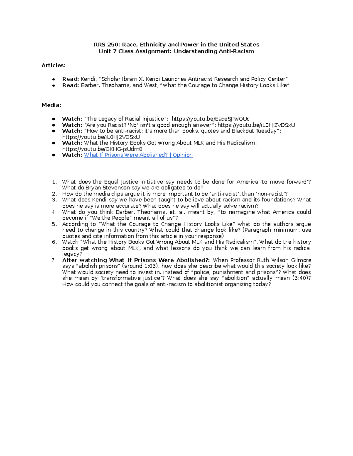 RRS 250 Unit 7 Discussion Questions - RRS 250: Race, Ethnicity and ...