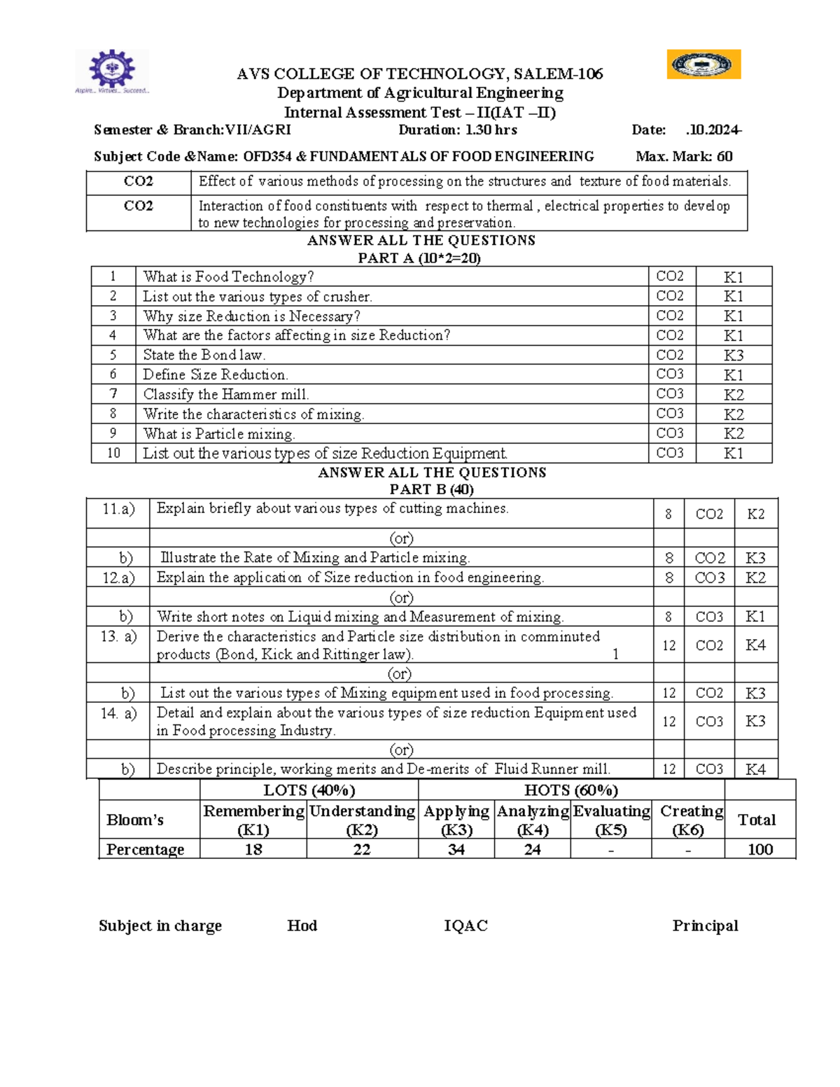 FFE IAT-2 - HBJNYYHJ - AVS COLLEGE OF TECHNOLOGY, SALEM- Department of ...