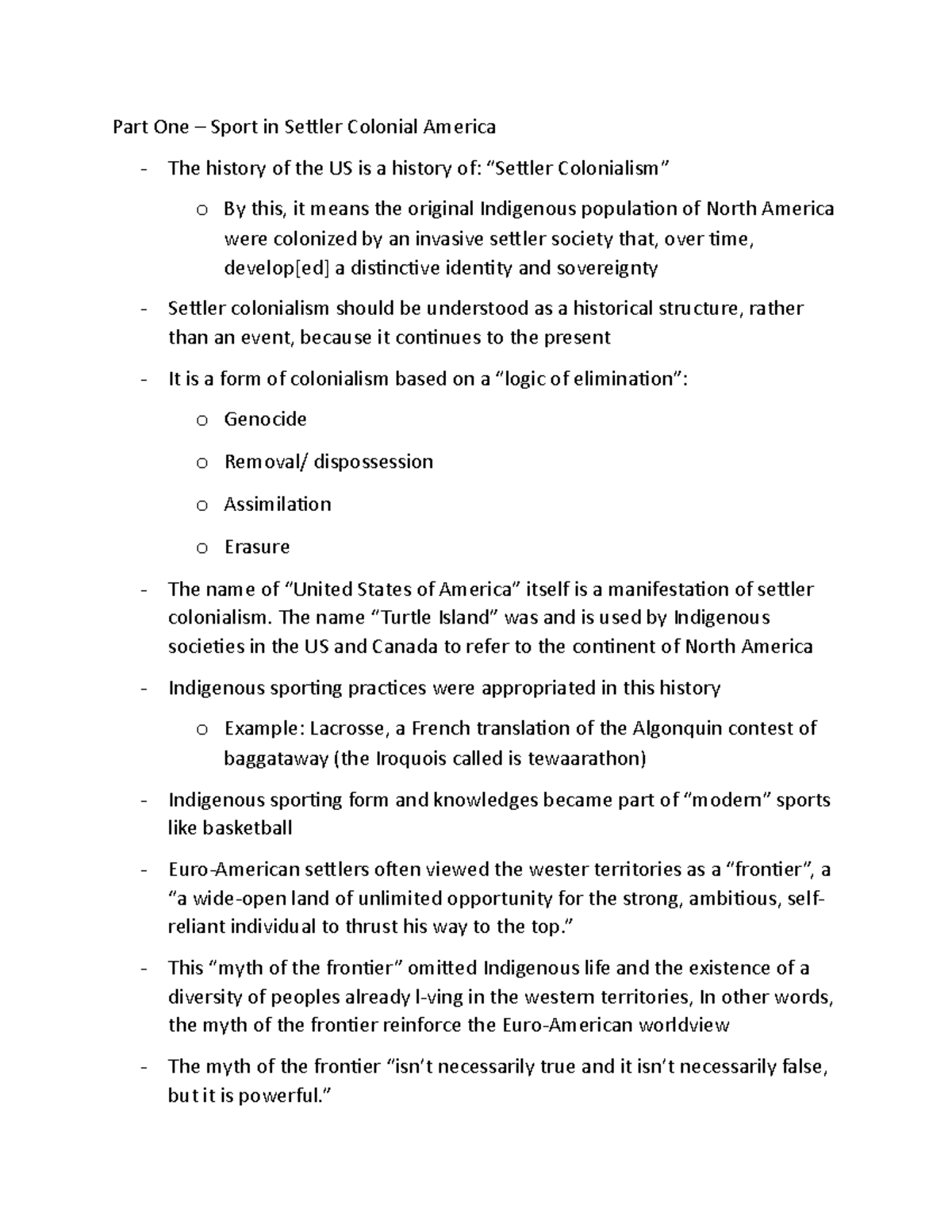 History of Sports in America Notes Pt 3 - Part One – Sport in Settler ...