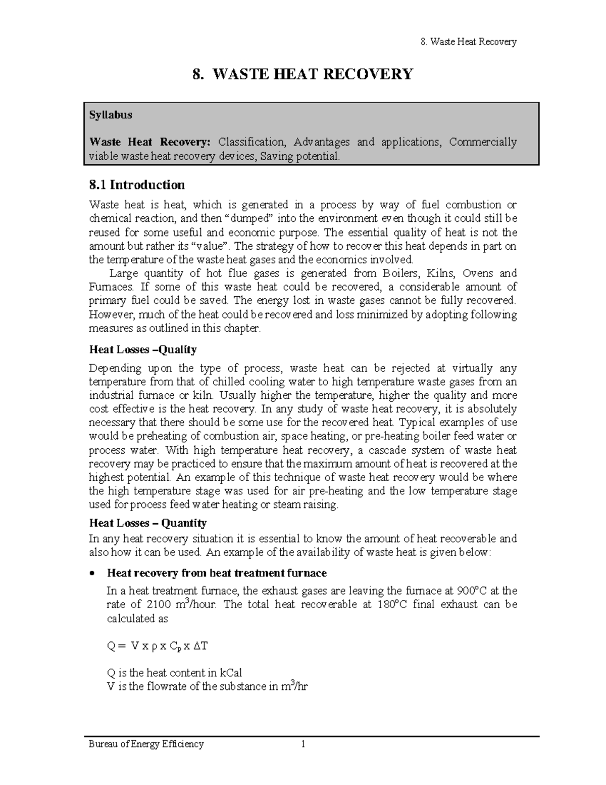 2.8 Waste Heat Recovery - 8. WASTE HEAT RECOVERY Syllabus Waste Heat ...