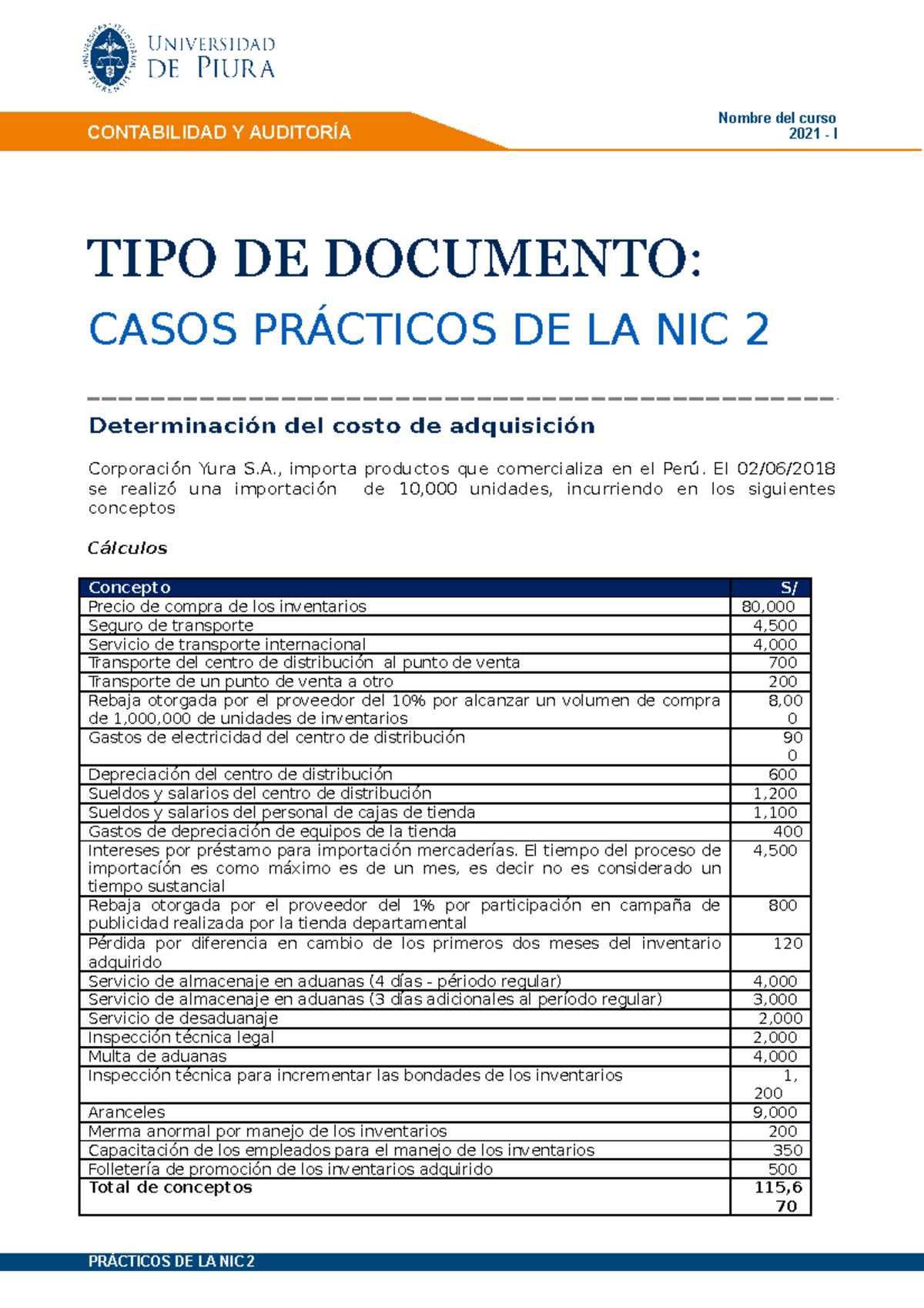 Casos practicos - NIC 2 - Nombre del curso 2021 - I CASOS PRÁCTICOS DE ...