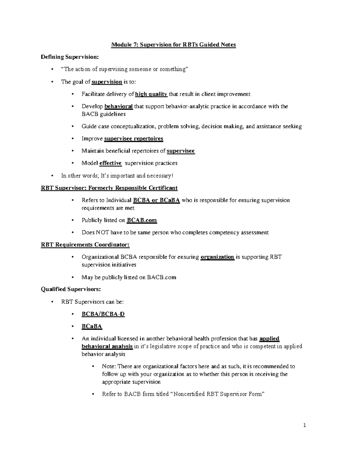 799 AID 01-2019 RBT Supervision Module 7 Discussion Guide - 1 Module 7 ...