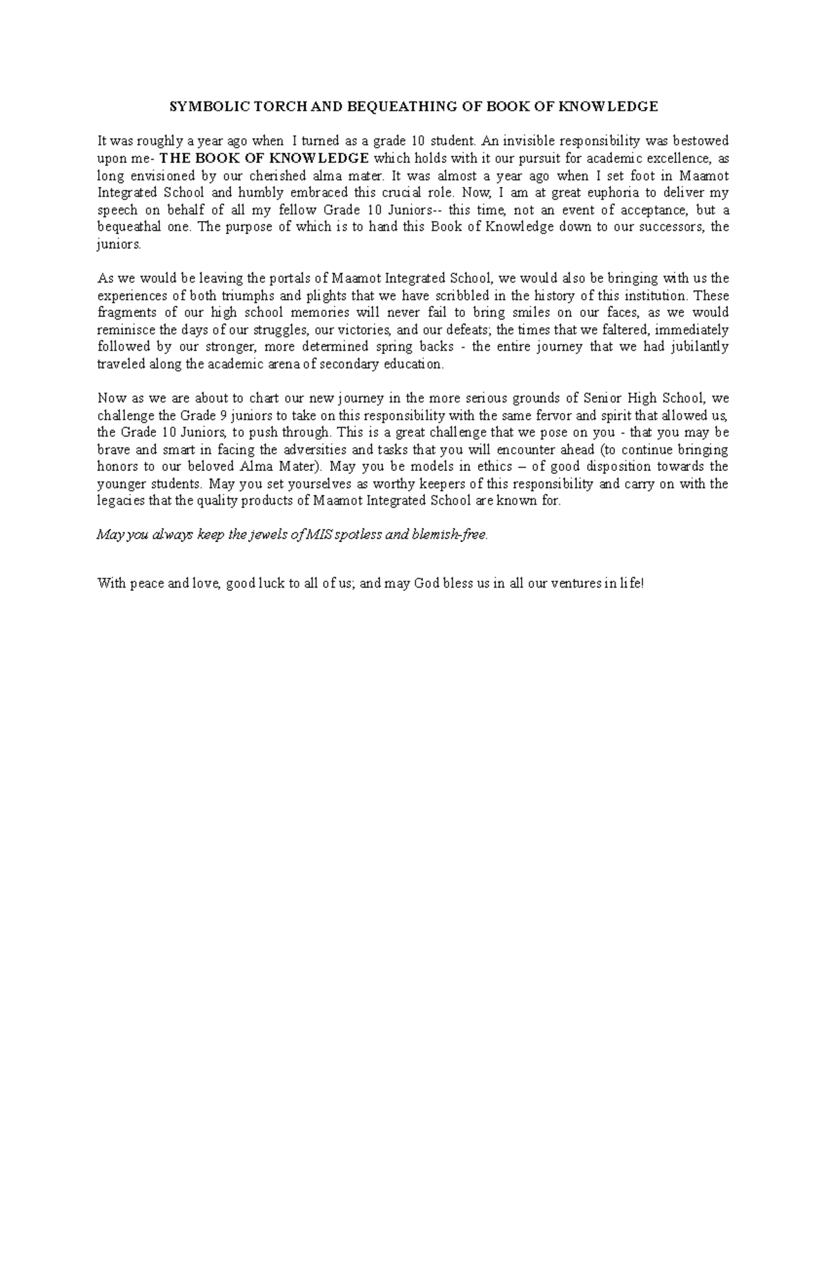 BOOK OF Knowledge - NOTES - SYMBOLIC TORCH AND BEQUEATHING OF BOOK OF ...