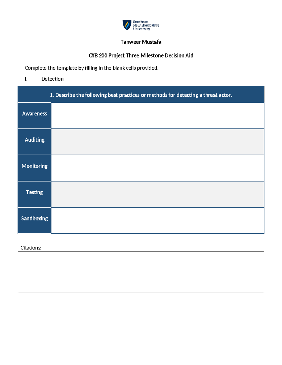 CYB 200 Project Three Milestone Decision Aid TMustafa - Tanweer Mustafa ...