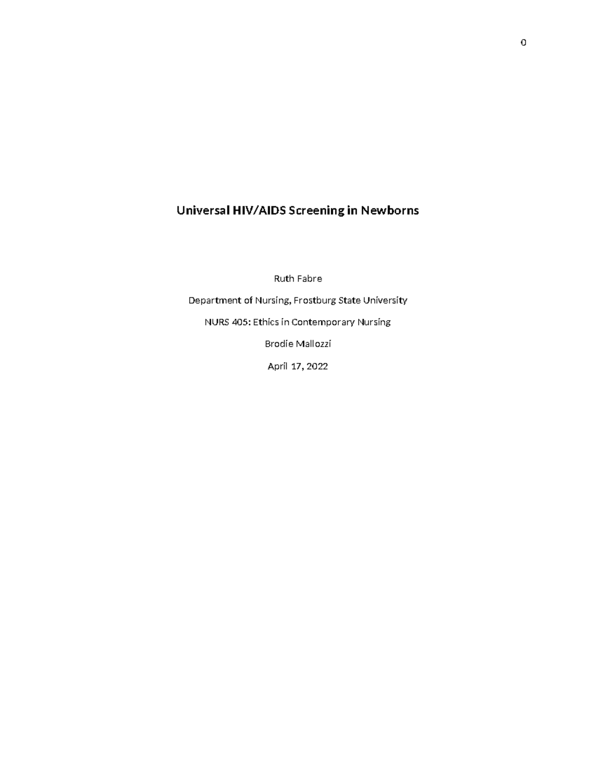 Hot Topic Paper - Universal HIV/AIDS Screening in Newborns Ruth Fabre ...
