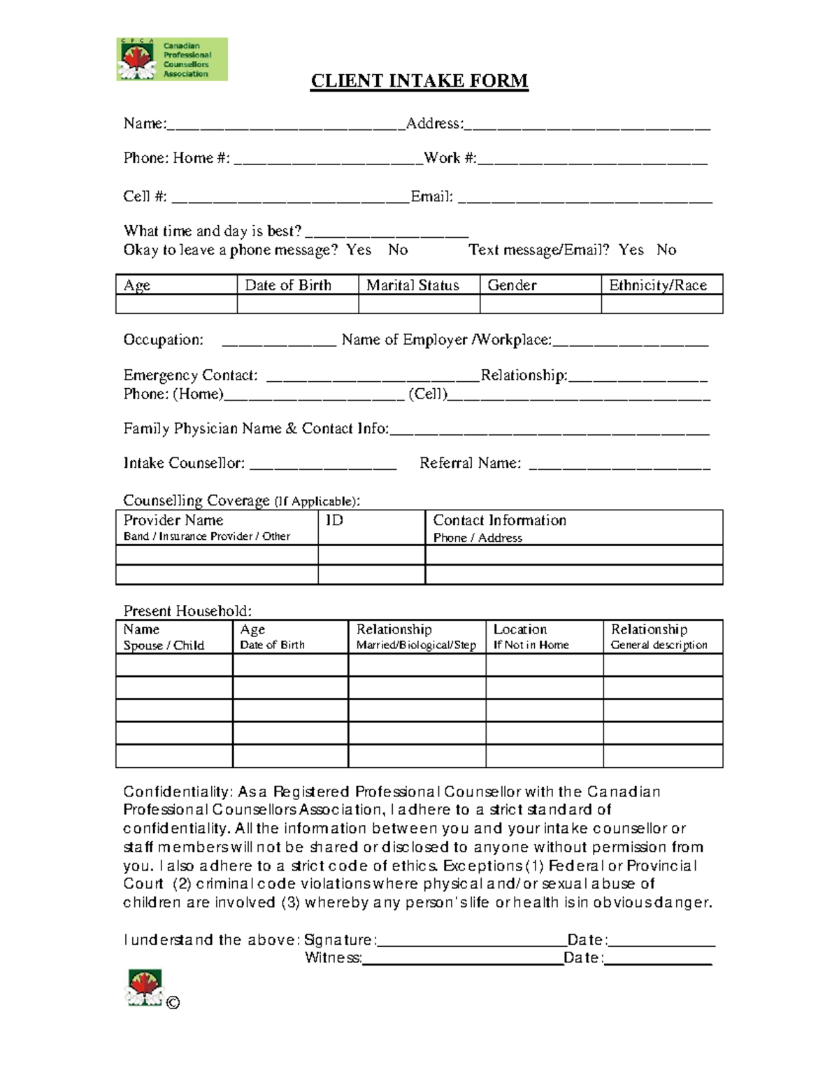 Intake form - l zlsk s - CLIENT INTAKE FORM Name:Address:_ Phone: Home ...