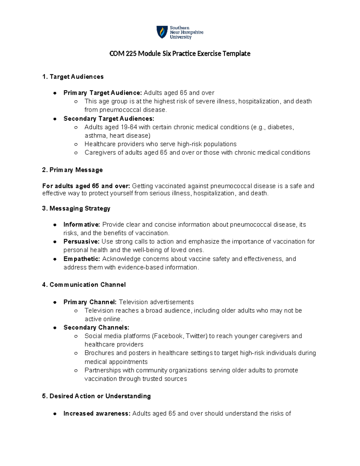COM 225 Module Six Practice Exercise Template - Target Audiences ...