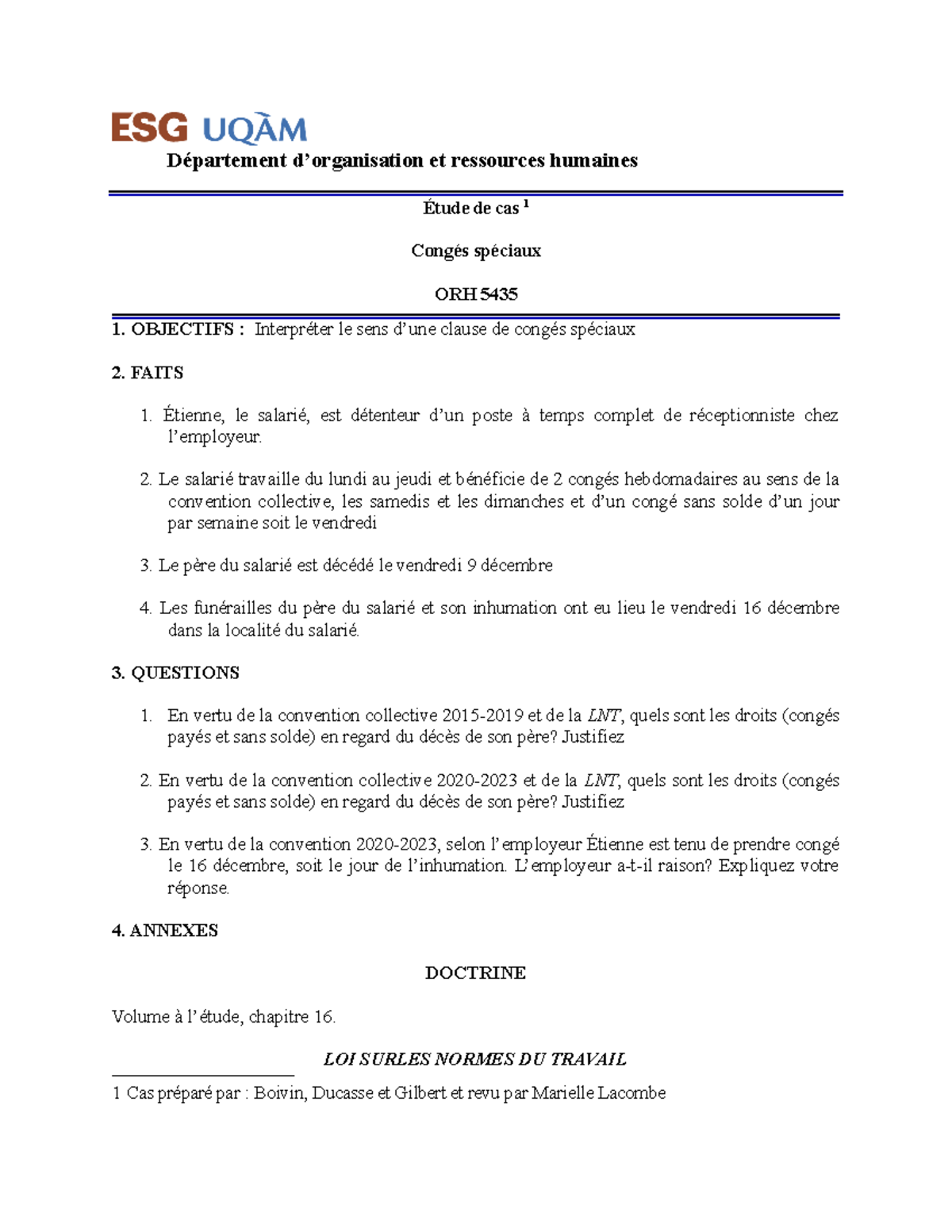Cas congés speciaux - Département d’organisation et ressources humaines ...