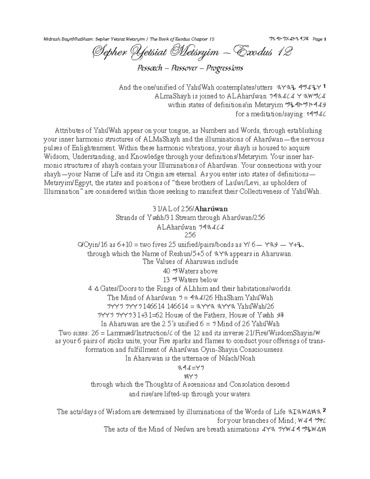 SYM 12 - seek with calmness the truth - Sepher Yetsiat Metsryim —Exodus ...