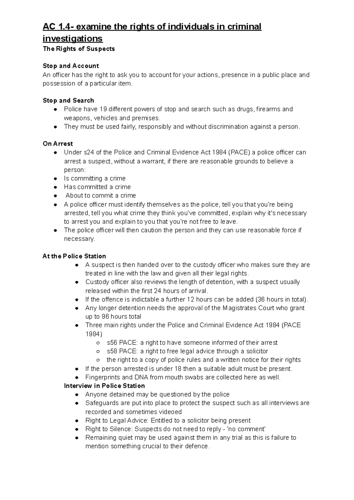1.4 - AC 1- examine the rights of individuals in criminal ...