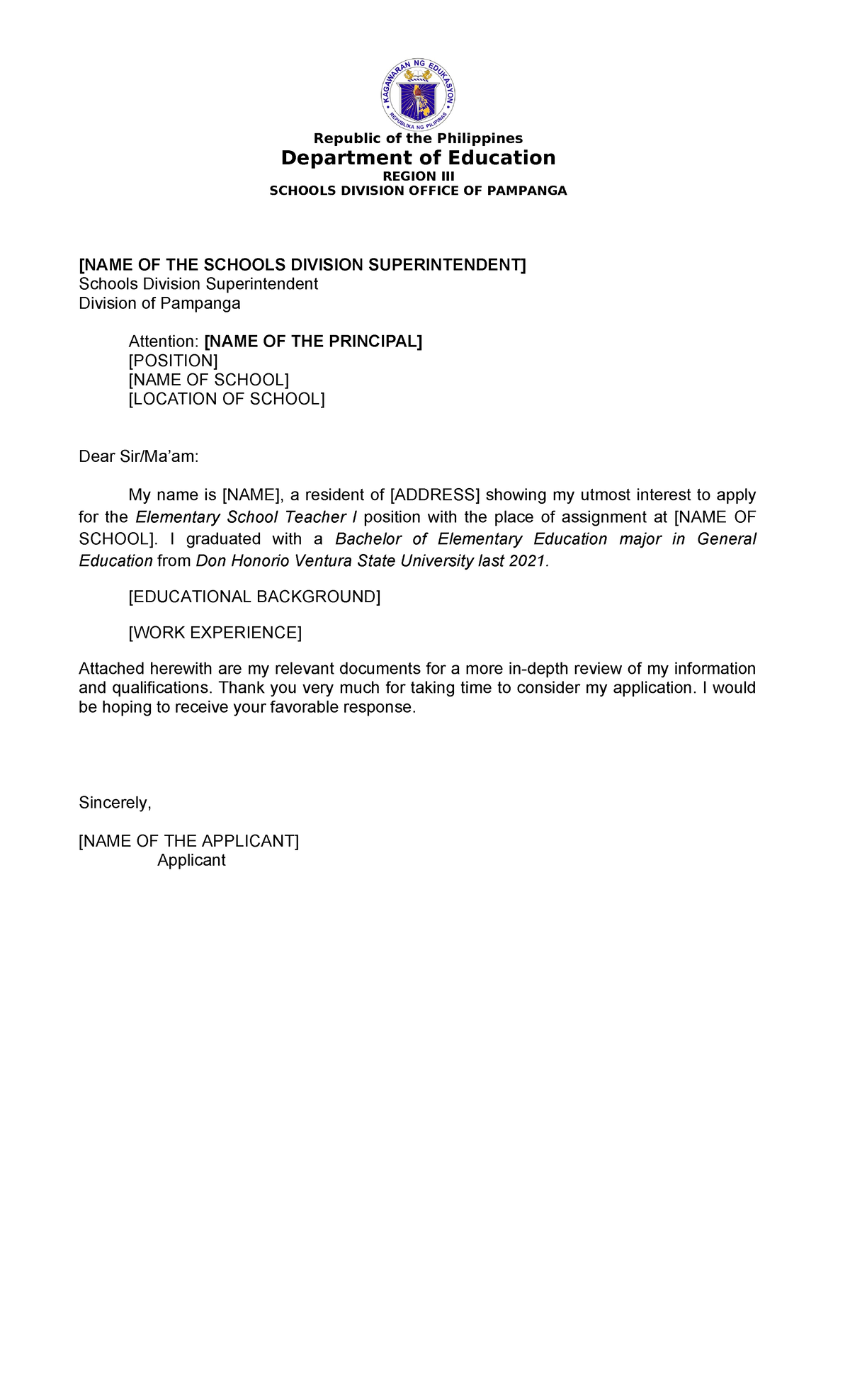 Letter-OF- Intent Sample - Republic of the Philippines Department of ...